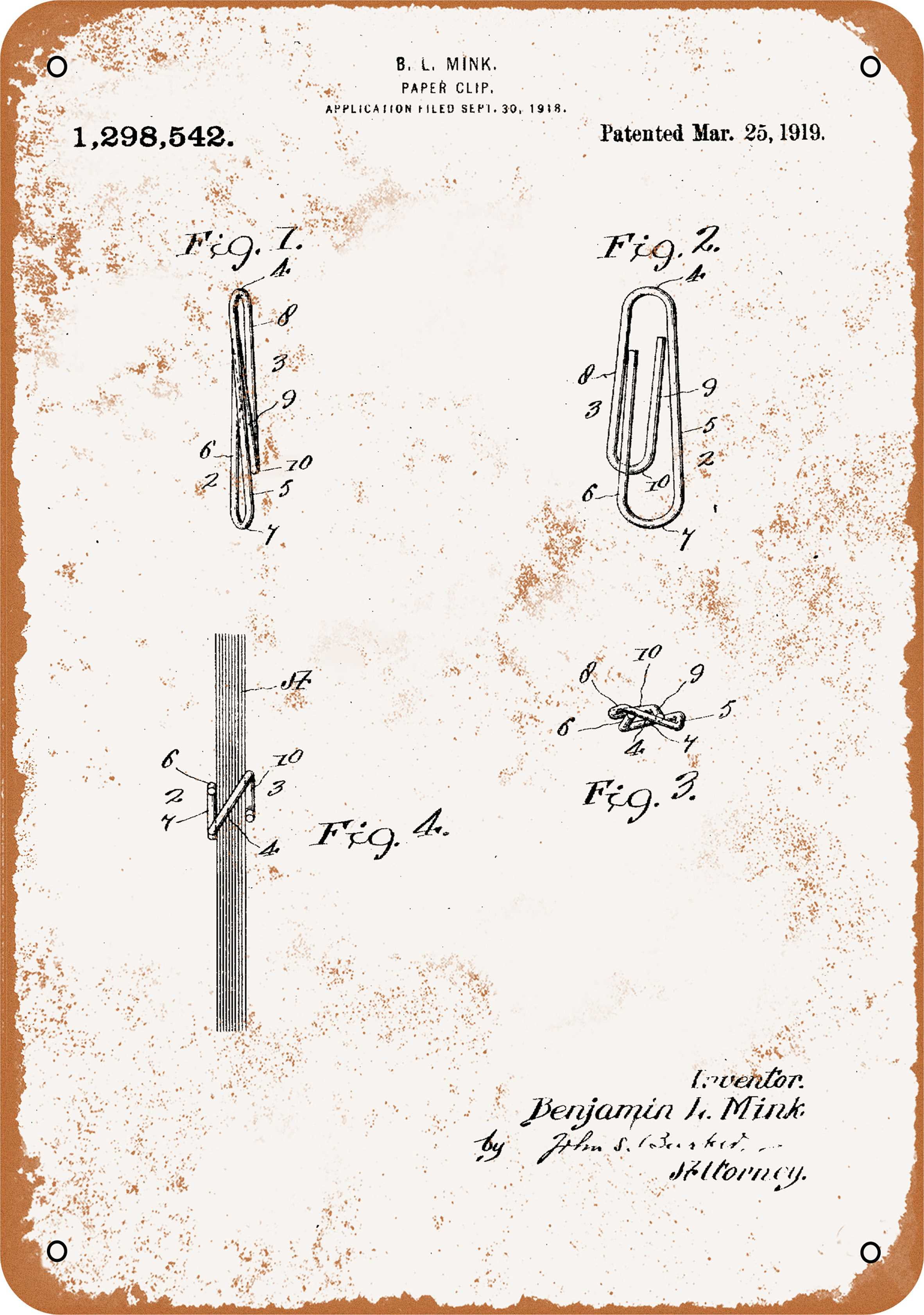 7 x 10 METAL SIGN - 1919 Paper Clip Patent - Vintage Rusty Look ...