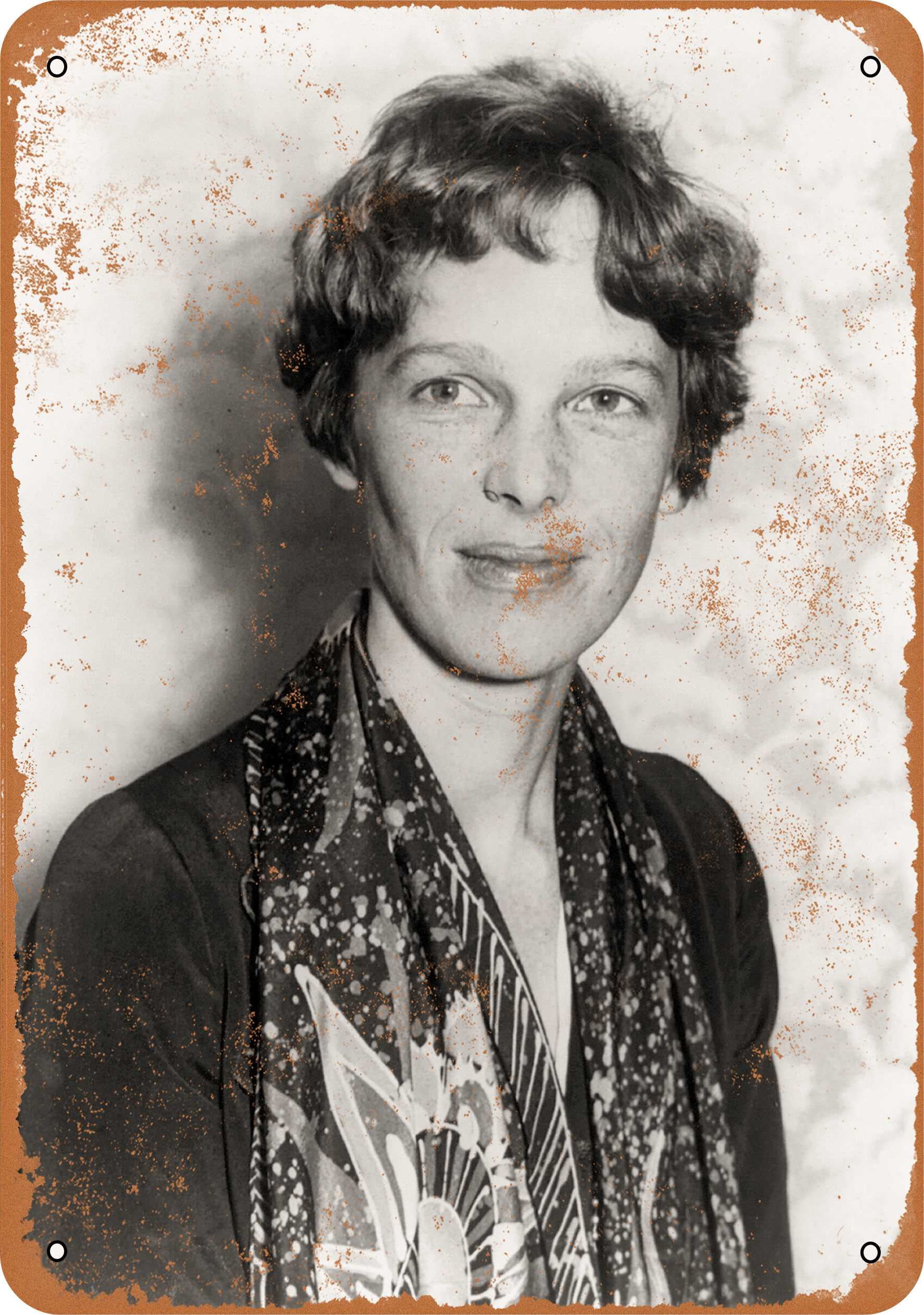 7 x 10 METAL SIGN - 1928 Amelia Earhart Portrait - Vintage Rusty Look ...