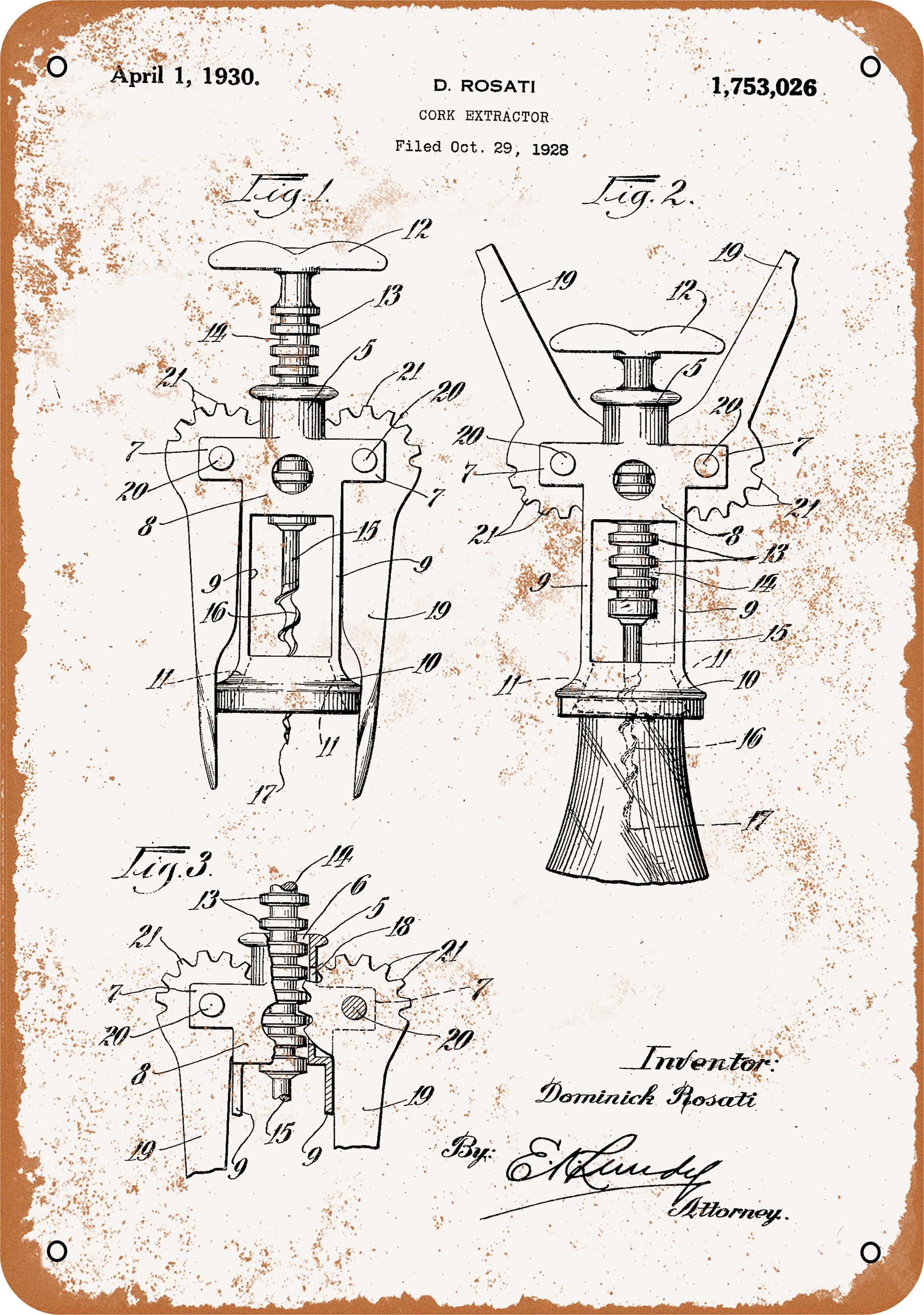 7 x 10 METAL SIGN - 1928 Corkscrew Patent - Vintage Rusty Look ...