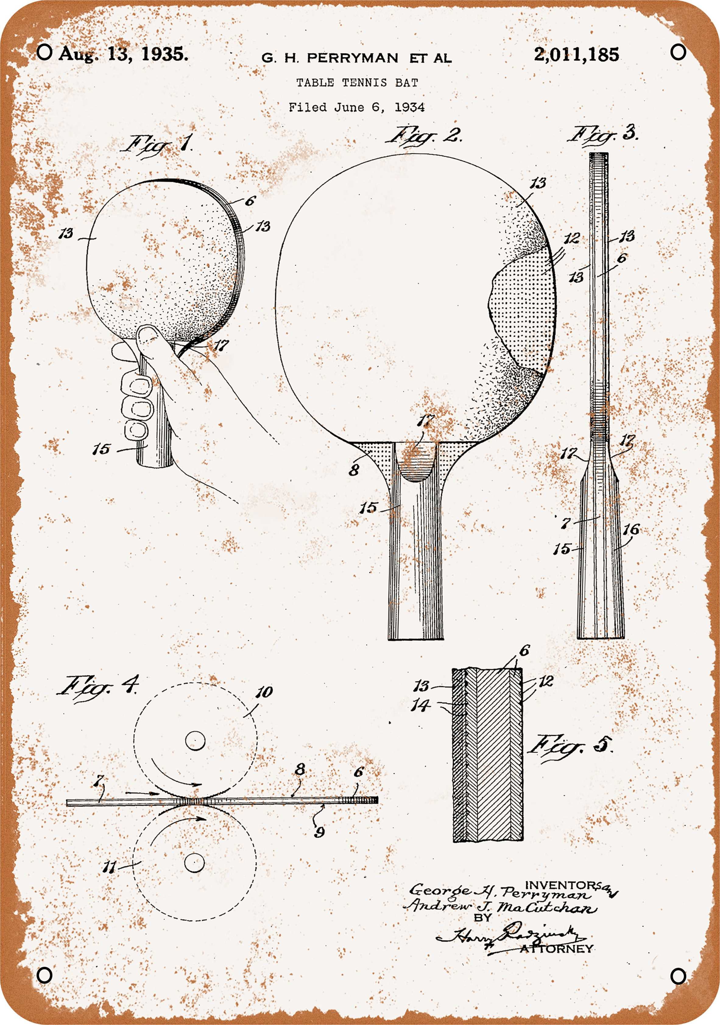 7 x 10 METAL SIGN - 1935 Table Tennis Ping Pong Paddle Patent - Vintage ...
