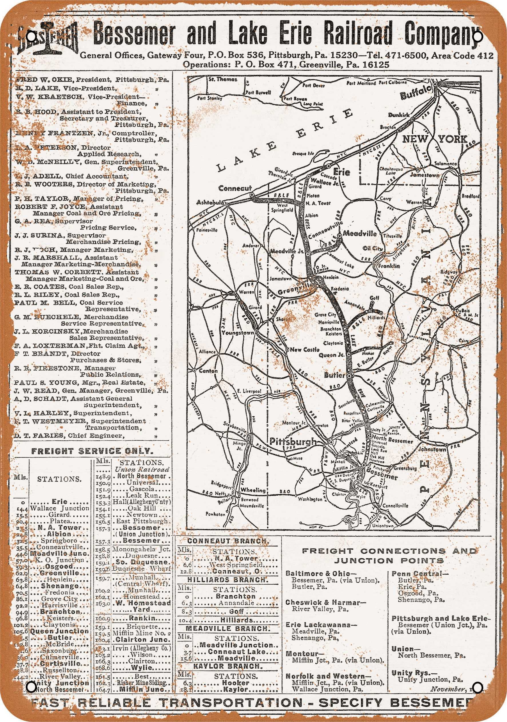 7 x 10 METAL SIGN - 1969 Bessemer and Lake Erie Railroad - Vintage ...