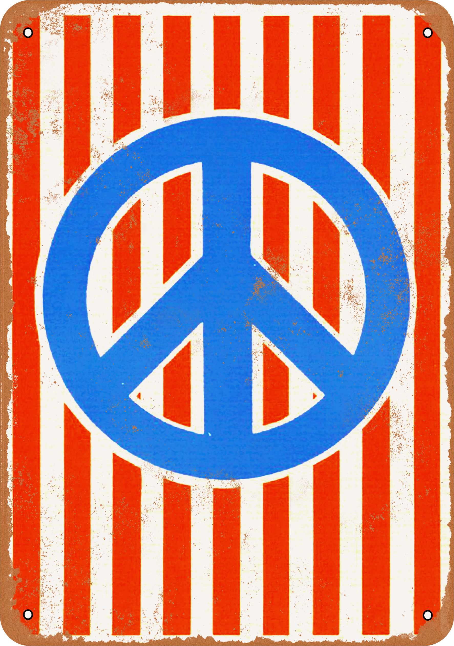 7 X 10 Metal Sign 1972 Peace Sign Flag Vintage Rusty Look