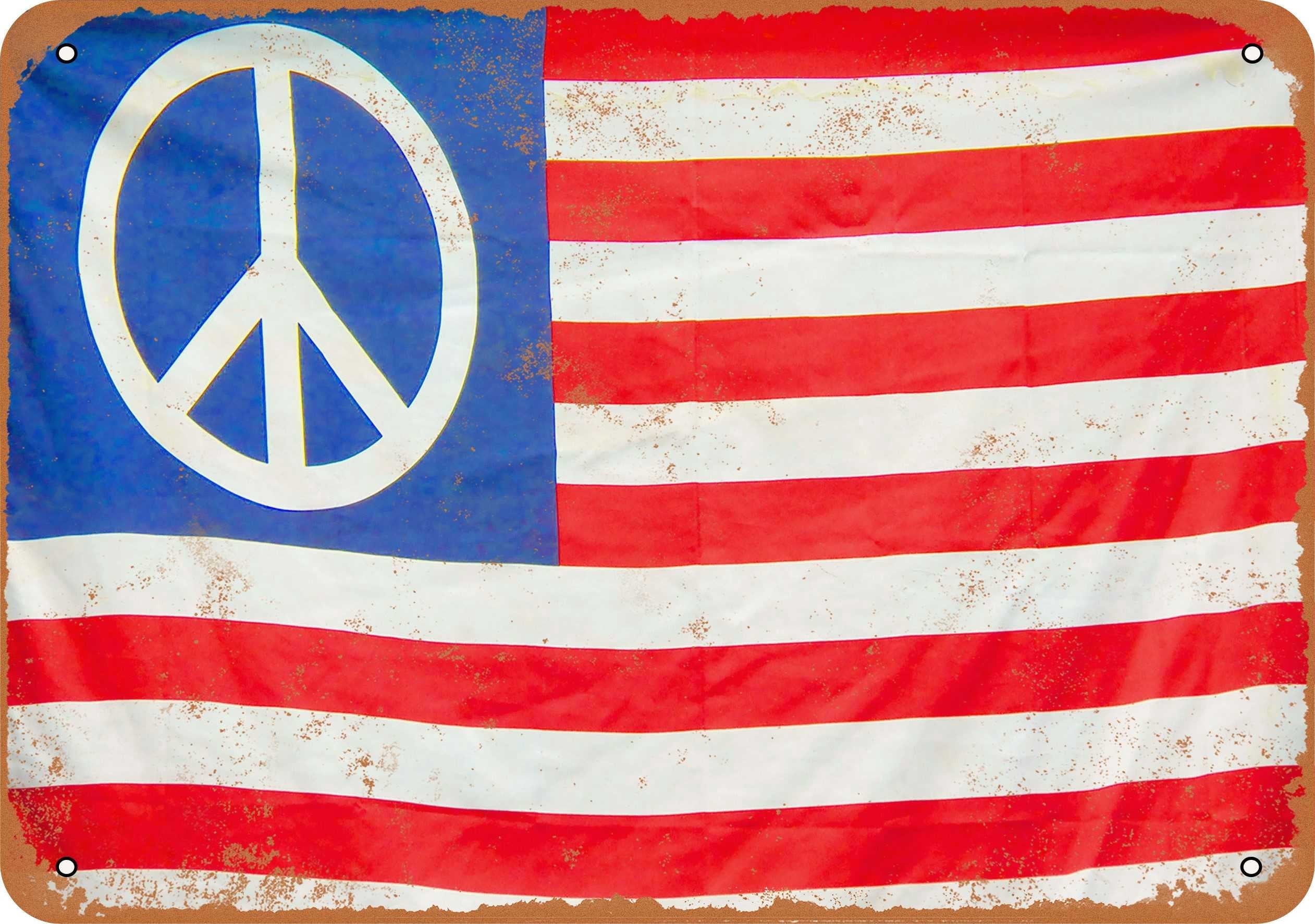 7 x 10 METAL SIGN - American Flag Peace Sign - Vintage Rusty Look ...