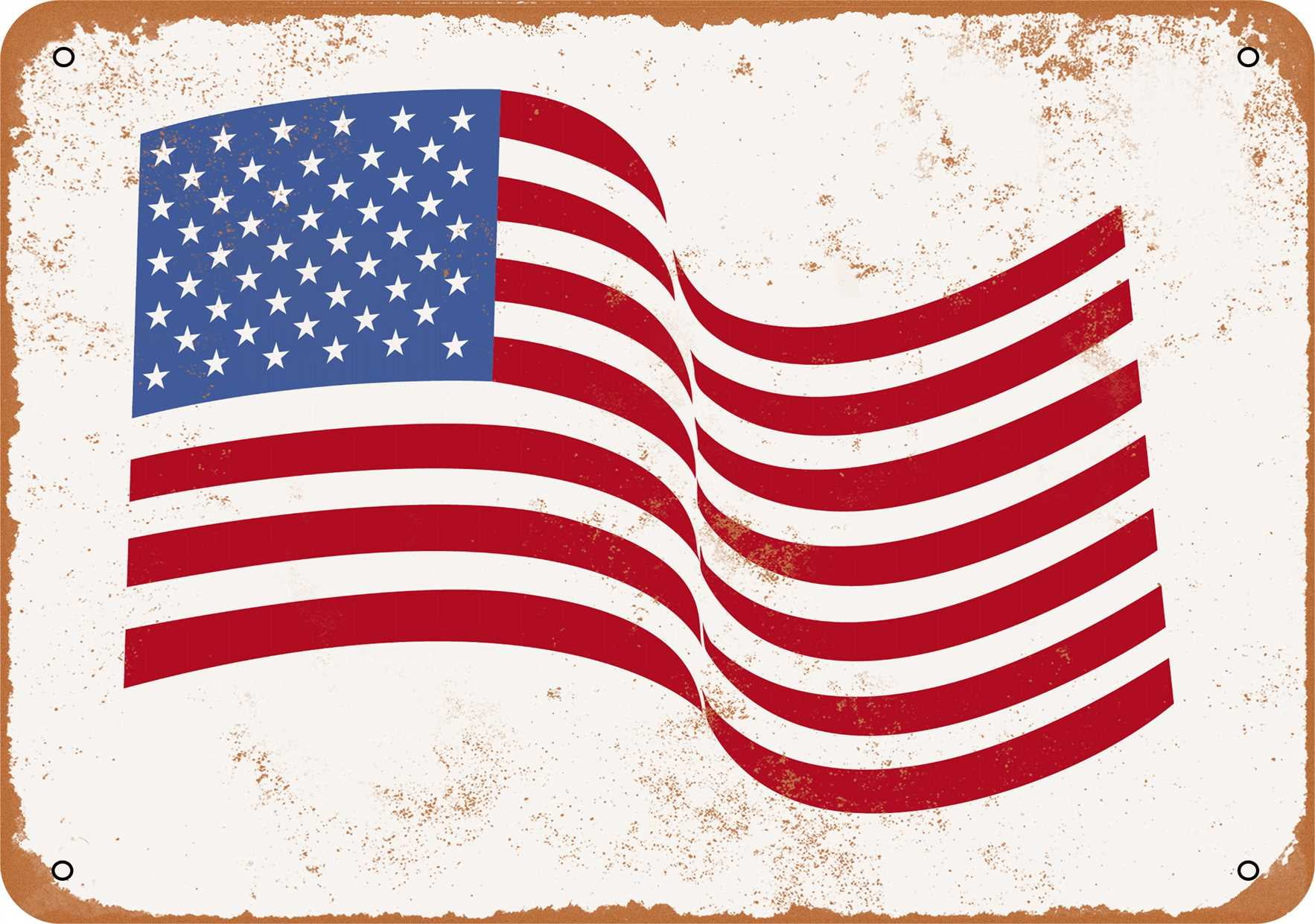 7 x 10 METAL SIGN - American Flag Waving 2 - Vintage Rusty Look ...