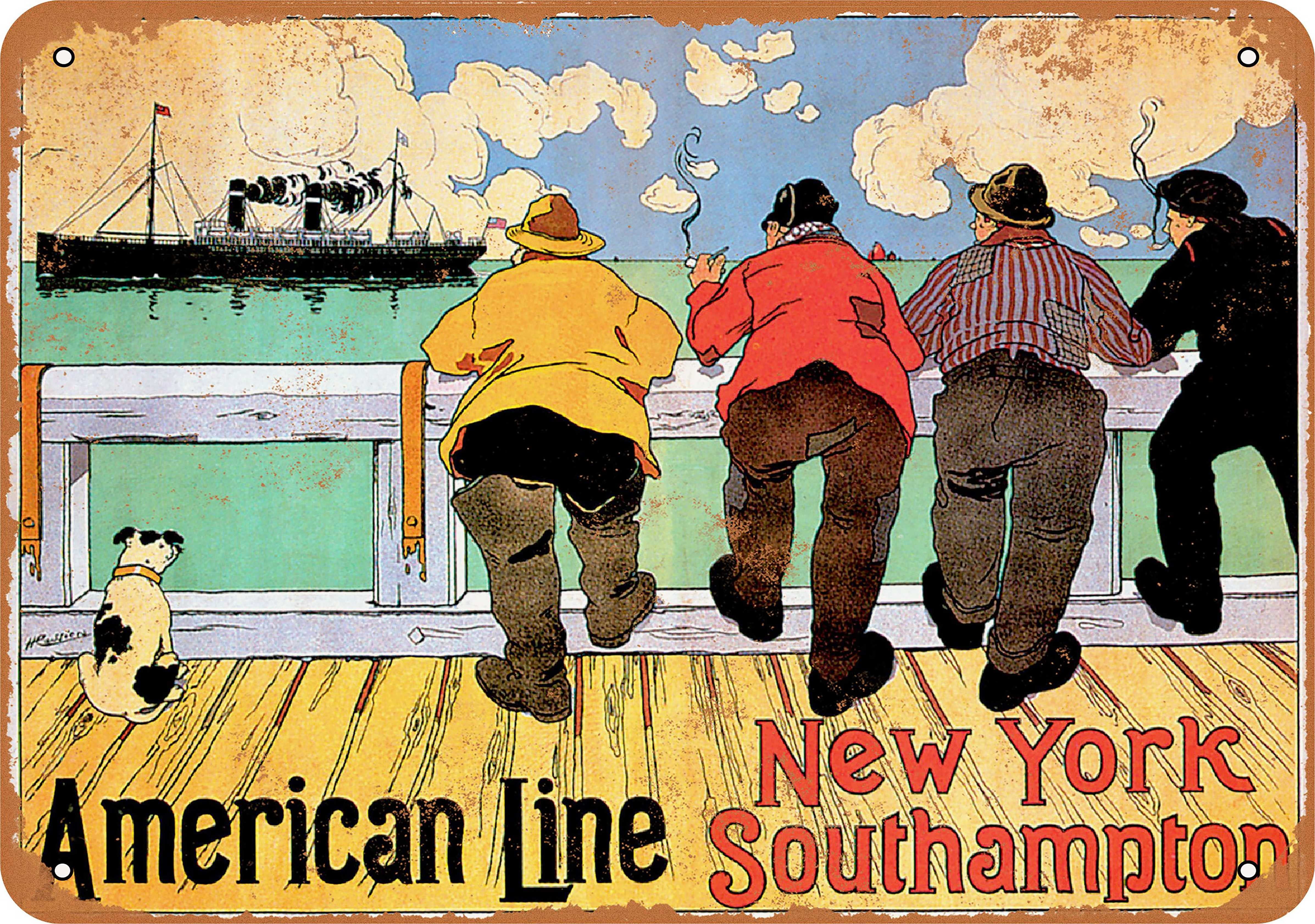 7 x 10 METAL SIGN - American Line Ocean Liners NY to Southampton ...