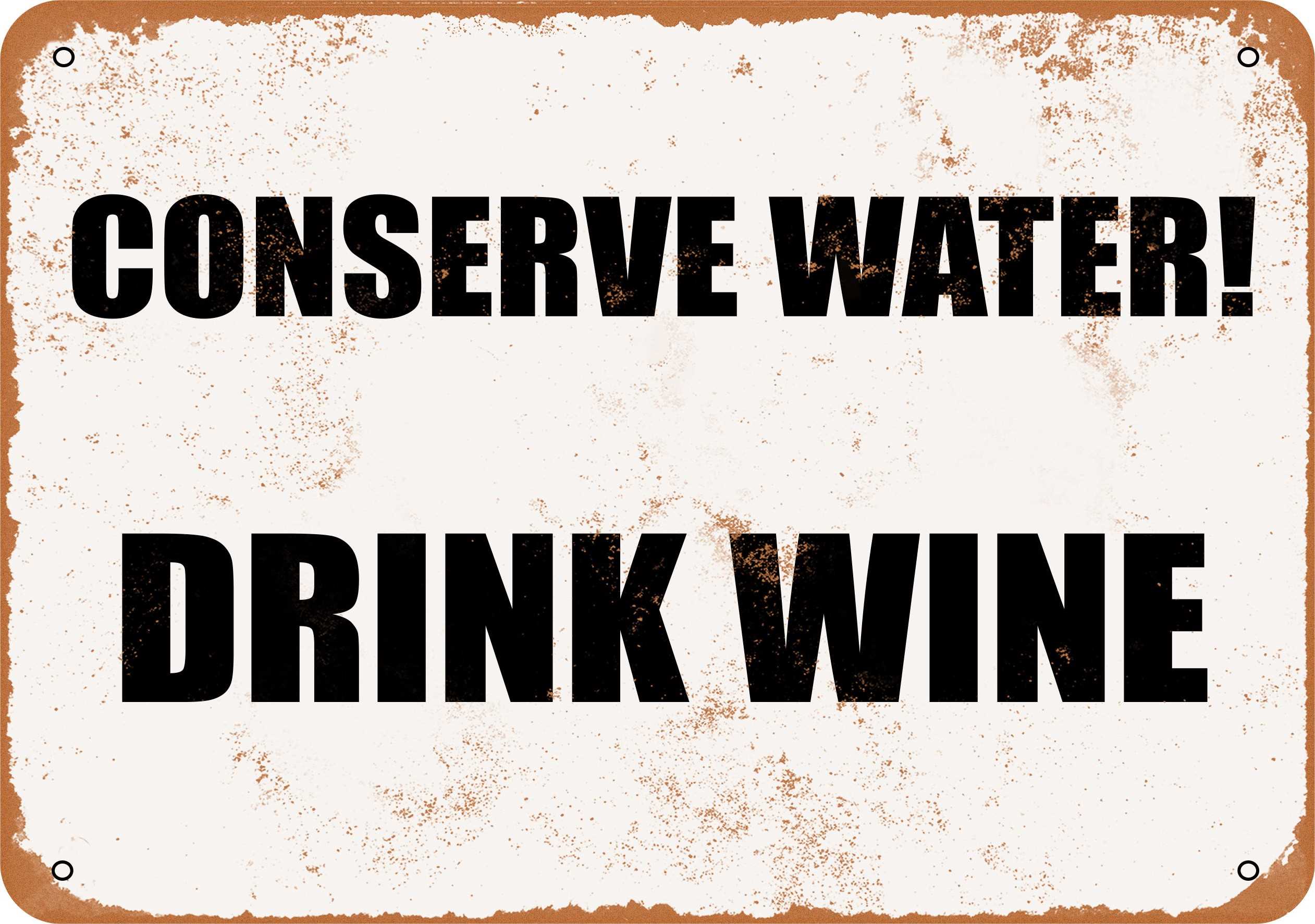 7 x 10 METAL SIGN - CONSERVE WATER! DRINK WINE! - Vintage Rusty Look ...