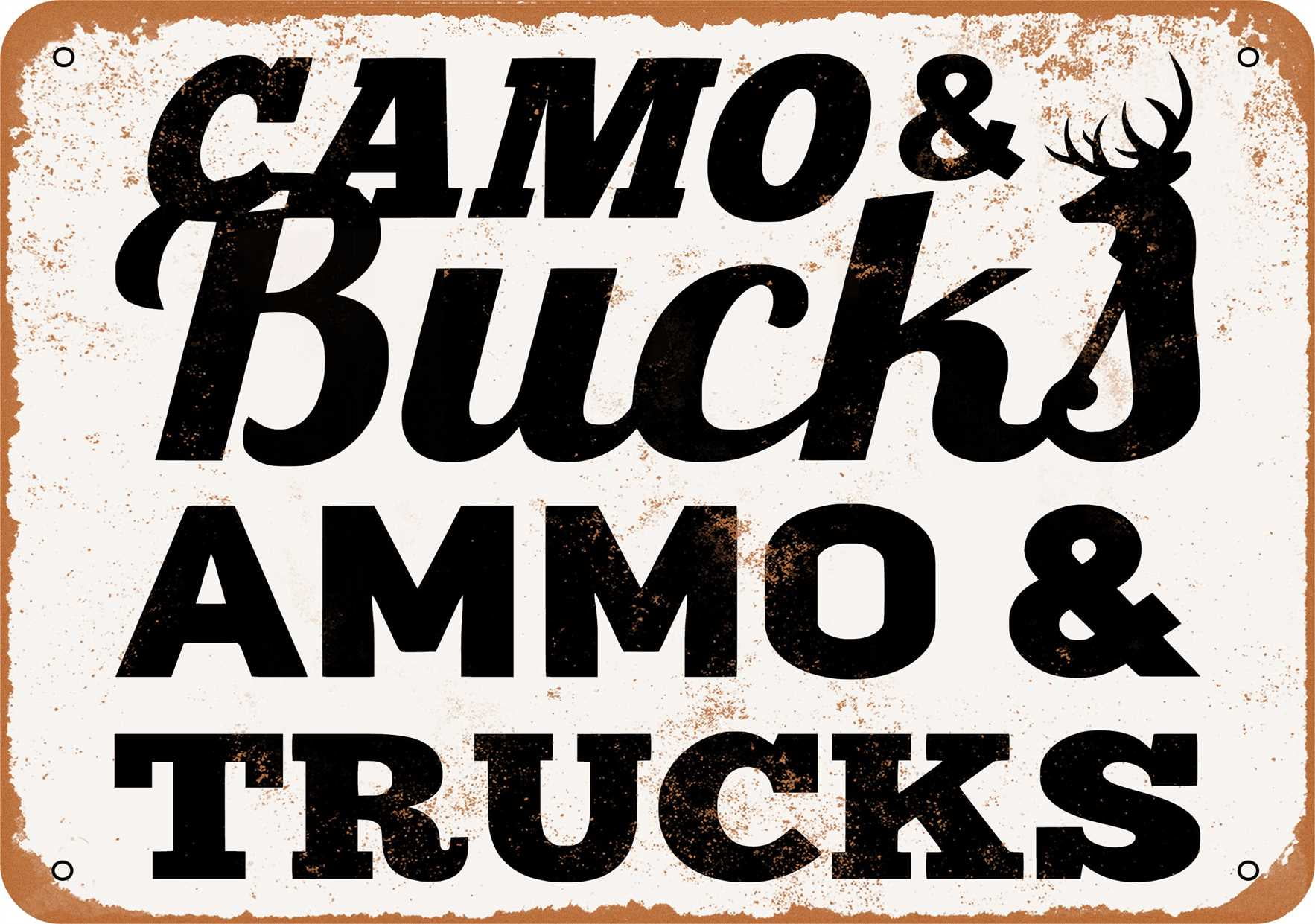 7 x 10 METAL SIGN - Camo And Bucks Ammo And Trucks - Vintage Rusty Look ...
