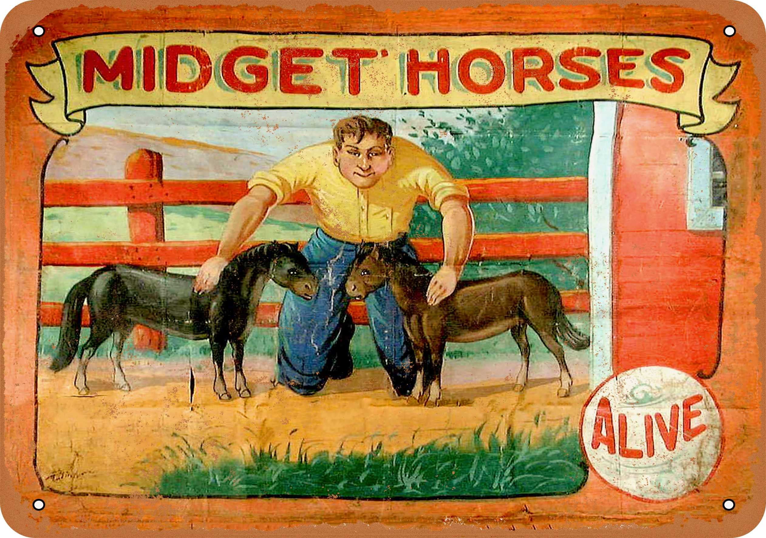 7 x 10 METAL SIGN - Carnival Midway Midget Horses - Vintage Rusty Look ...