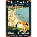 7 x 10 METAL SIGN - Chicago via Illinois Central Railroad - Vintage ...