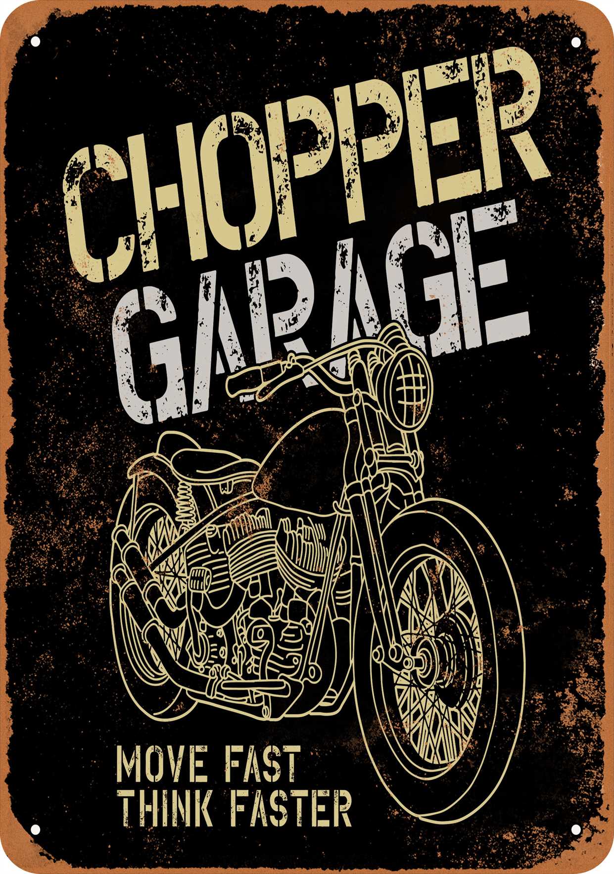 7 x 10 METAL SIGN - Chopper Garage (BLACK BACKGROUND) - Vintage Rusty ...