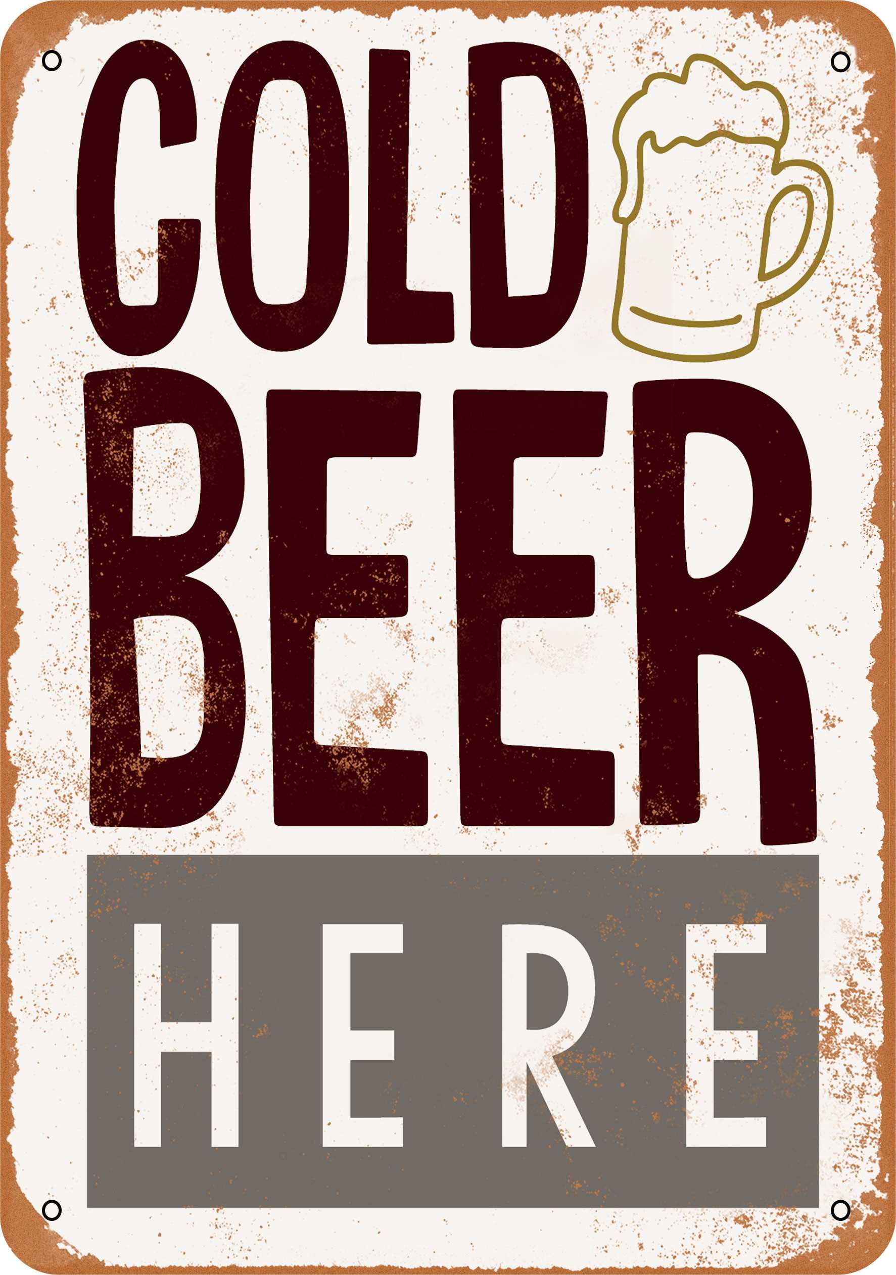 7 x 10 METAL SIGN - Cold Beer Here - Vintage Rusty Look - Walmart.com
