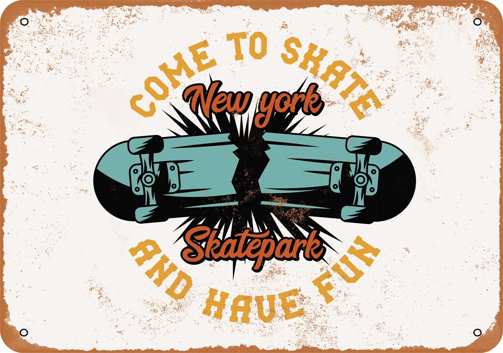7 x 10 METAL SIGN - Come to Skate Skateboard Park New York - Vintage ...
