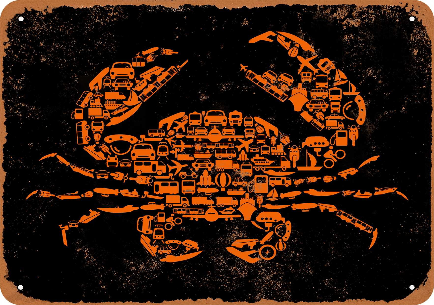 7 x 10 METAL SIGN - Crab (Dark Background) - Vintage Rusty Look Metal ...