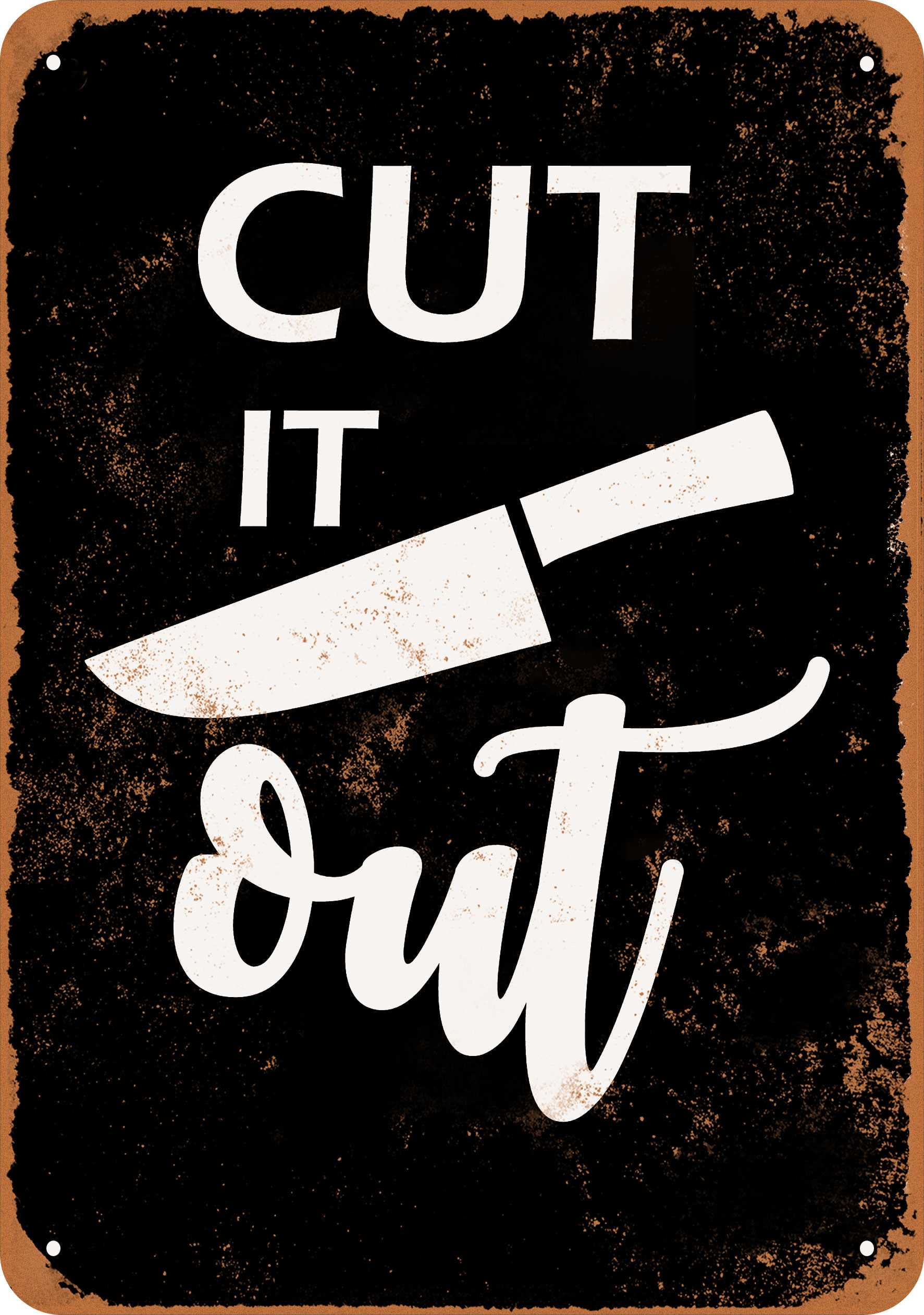 7 x 10 METAL SIGN - Cut It Out (Butcher Knife) (Dark Background ...