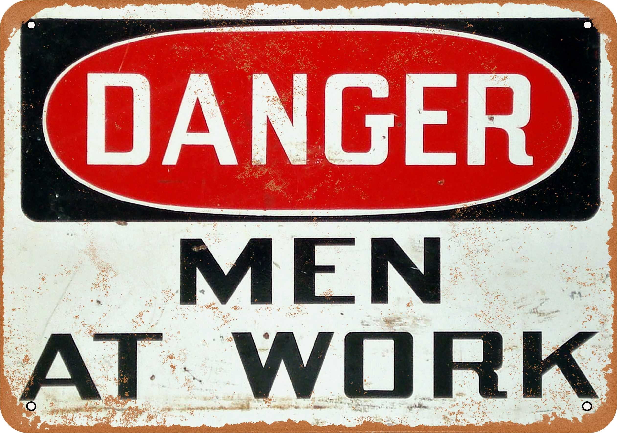 7 x 10 METAL SIGN - Danger Men at Work - Vintage Rusty Look - Walmart.com