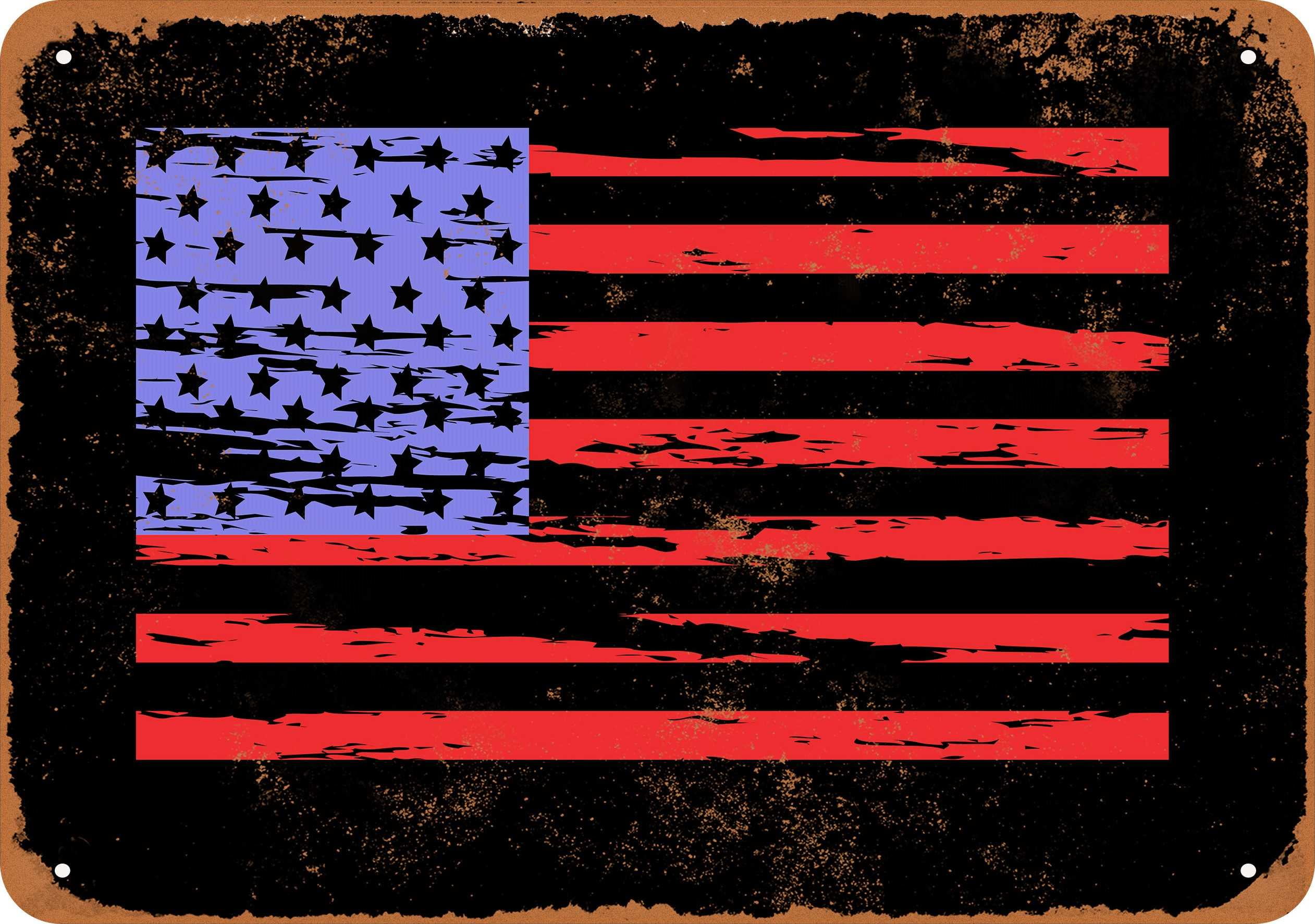 7 x 10 METAL SIGN - Destressed American Flag (Dark Background ...