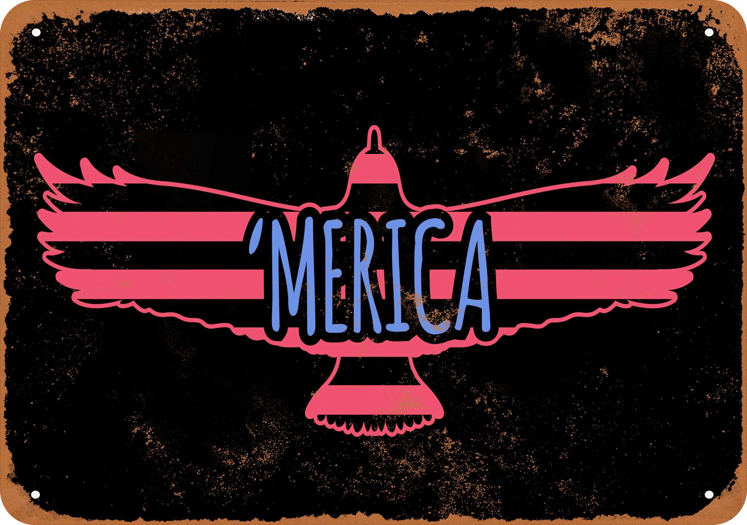 7 x 10 METAL SIGN - Eagle American Flag Colors 'Merica (Dark Background ...