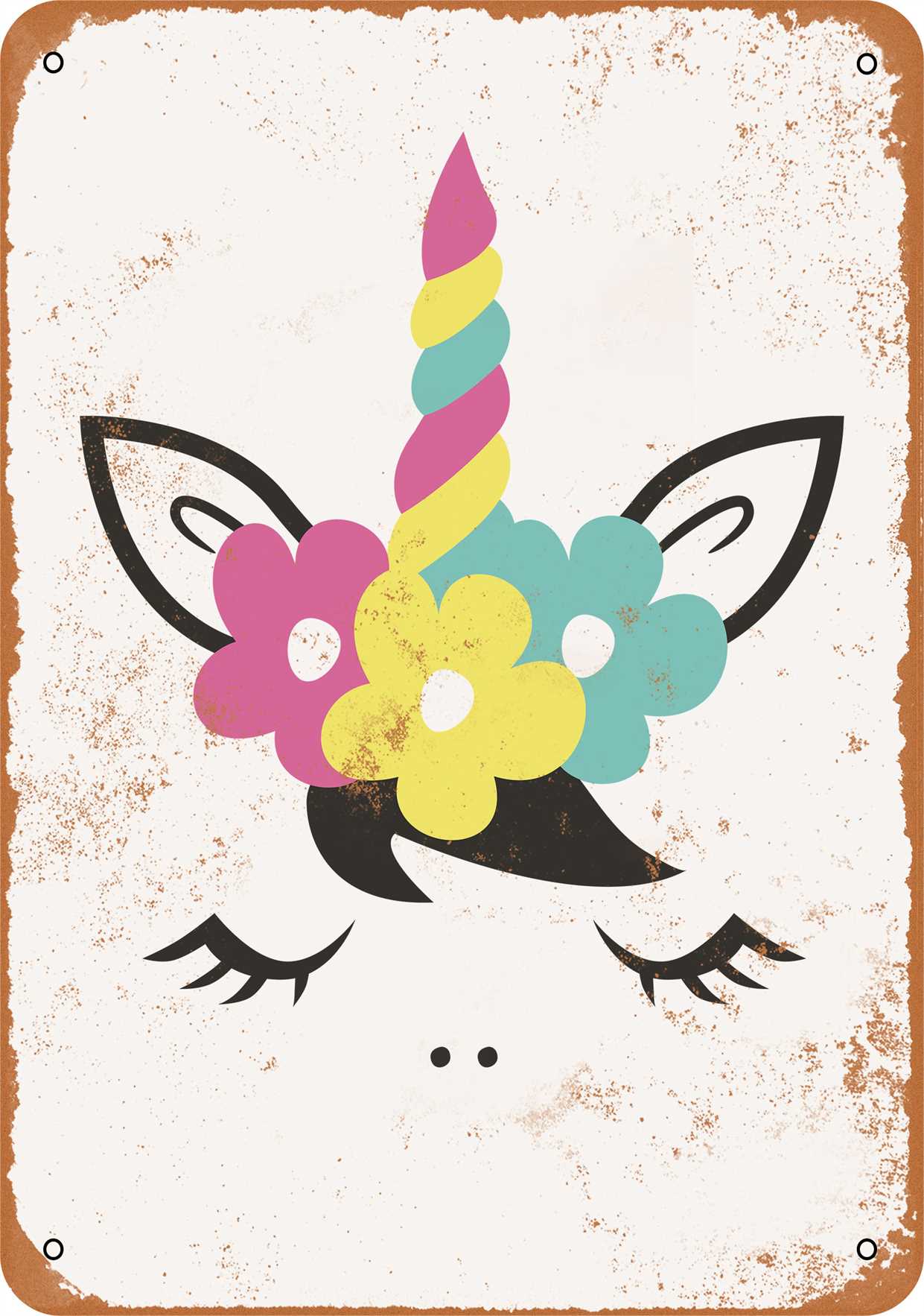 7 x 10 METAL SIGN - Female Unicorn Face - Vintage Rusty Look - Walmart.com