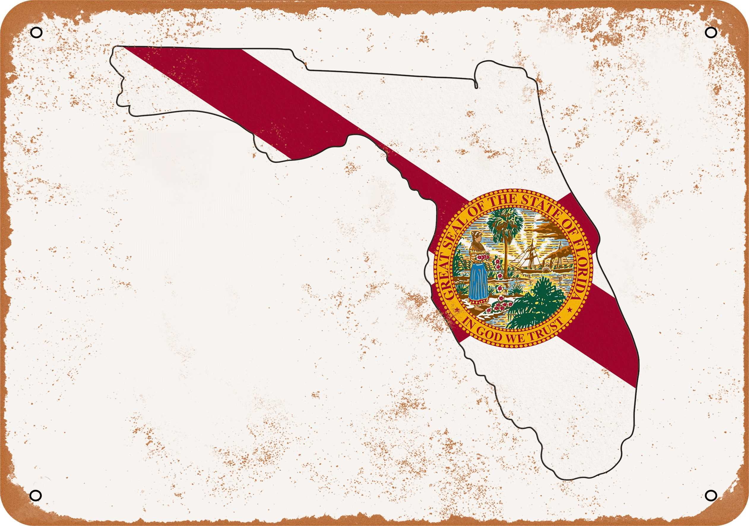 7 x 10 METAL SIGN - Florida State Flag Design - Vintage Rusty Look ...