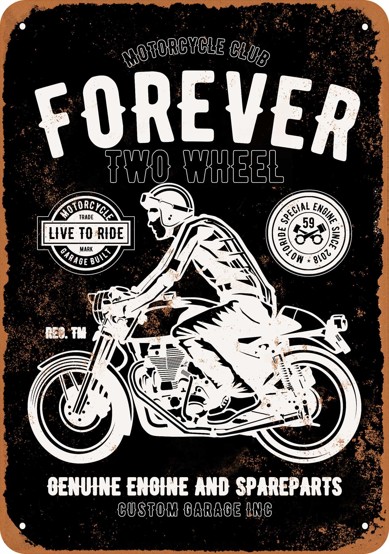 7 x 10 METAL SIGN - Forever Two Wheel (Dark Background) - Vintage Rusty ...