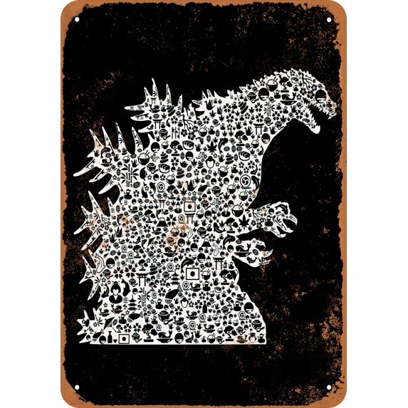 7 x 10 METAL SIGN - Godzilla Made of Japanese Icons (Dark Background ...