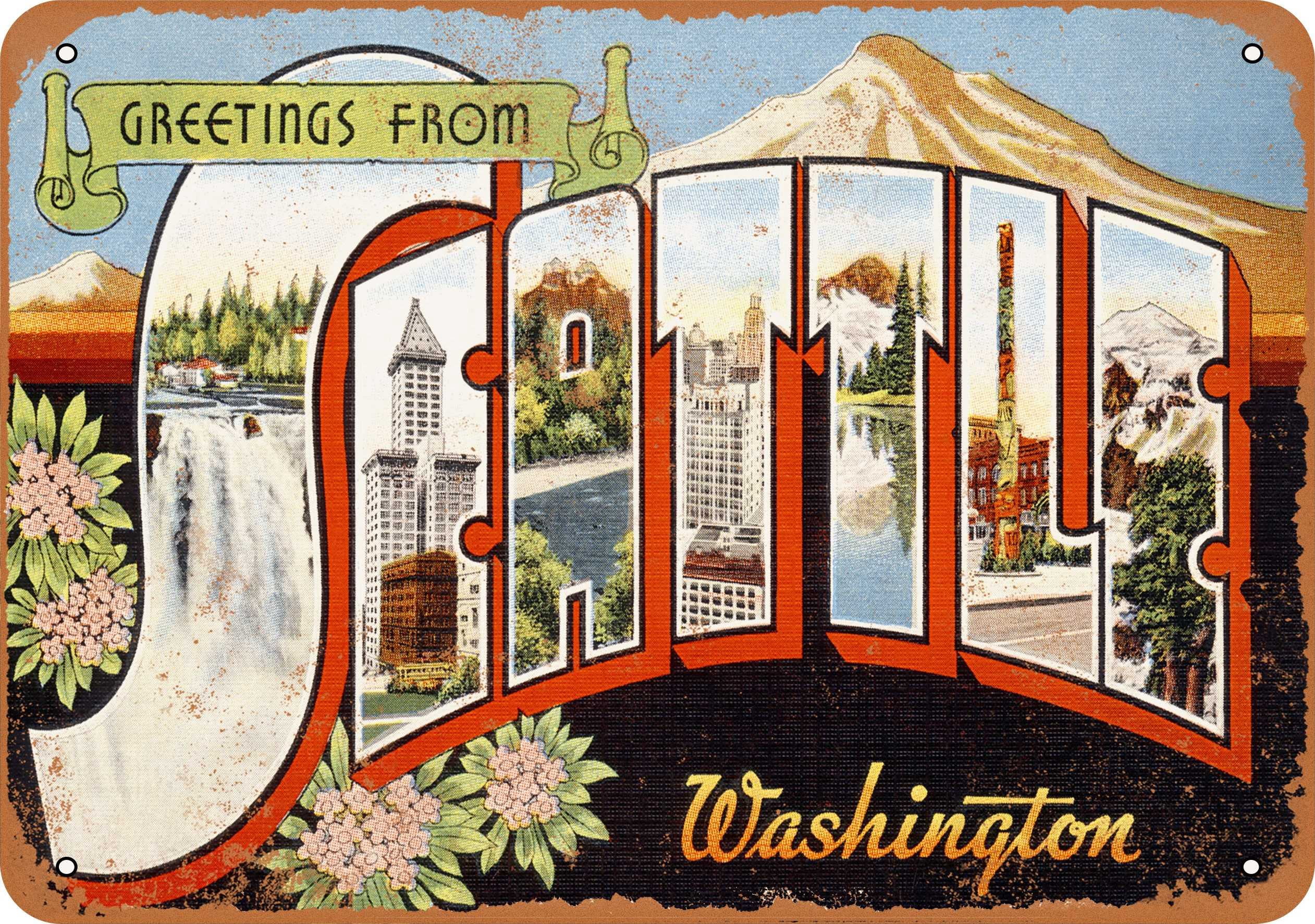 7 x 10 METAL SIGN - Greetings from Seattle - Vintage Rusty Look ...
