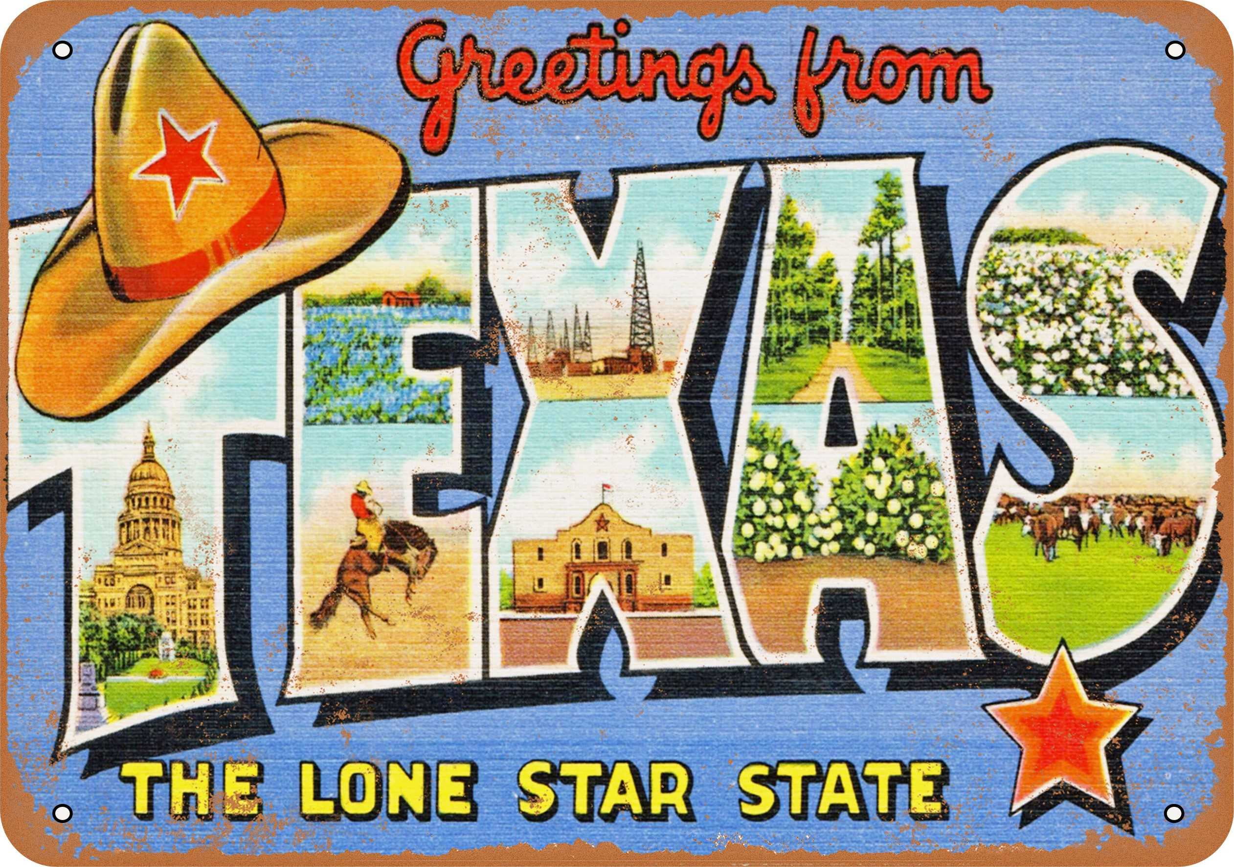 7 x 10 METAL SIGN - Greetings from Texas the Lone Star State - Vintage ...