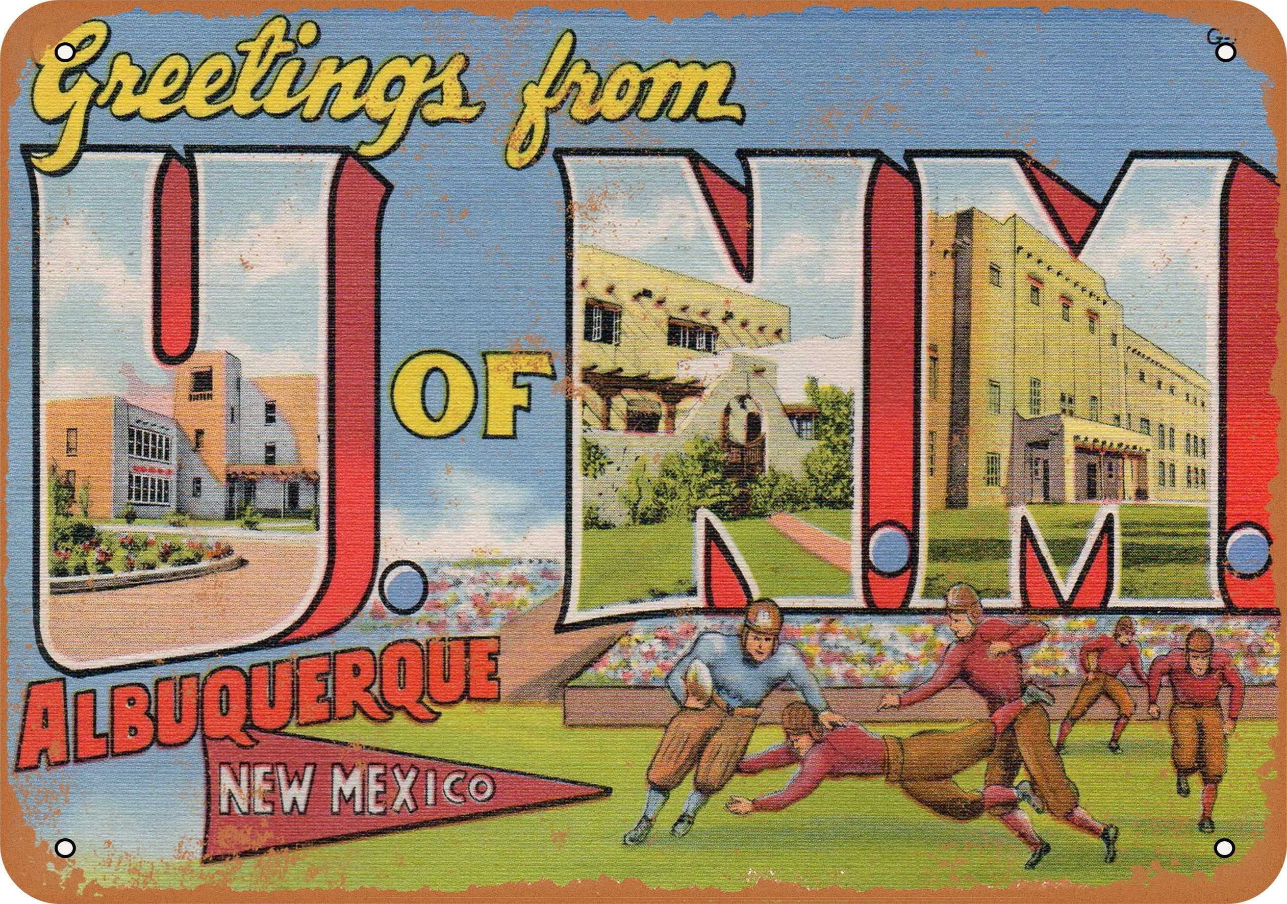 7 x 10 METAL SIGN - Greetings from U of NM Albuquerque - Vintage Rusty ...