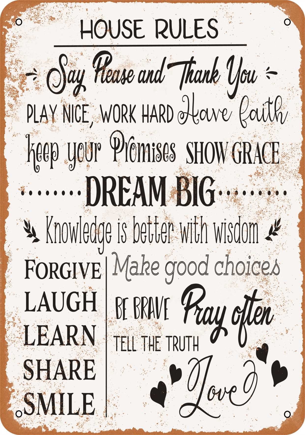 7 x 10 METAL SIGN - House Rules Please Thank You Play Nice Etc ...