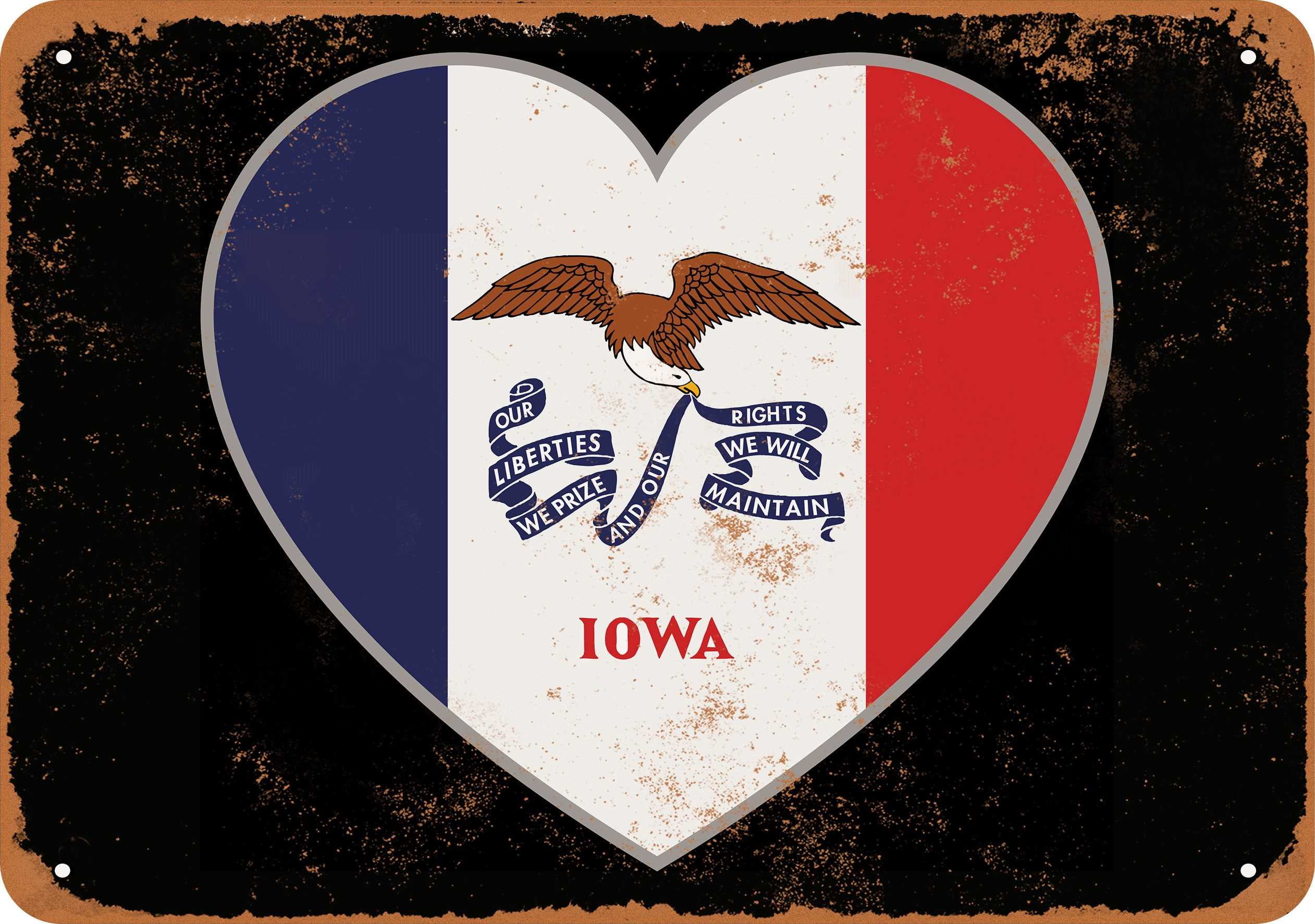 7 x 10 METAL SIGN - Iowa Heart Flag (Dark Background) - Vintage Rusty ...