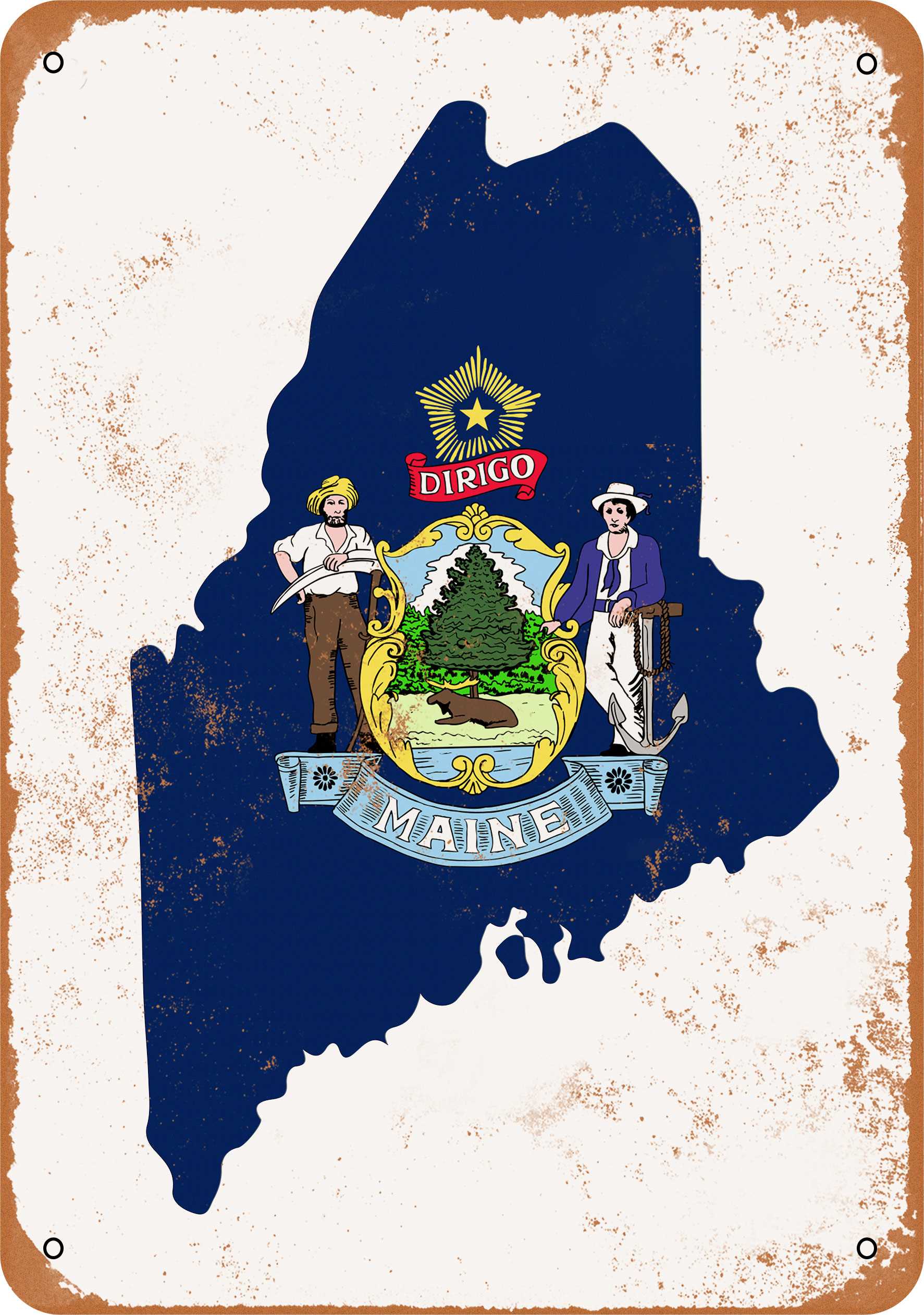 7 x 10 METAL SIGN - Maine State Flag Design - Vintage Rusty Look ...