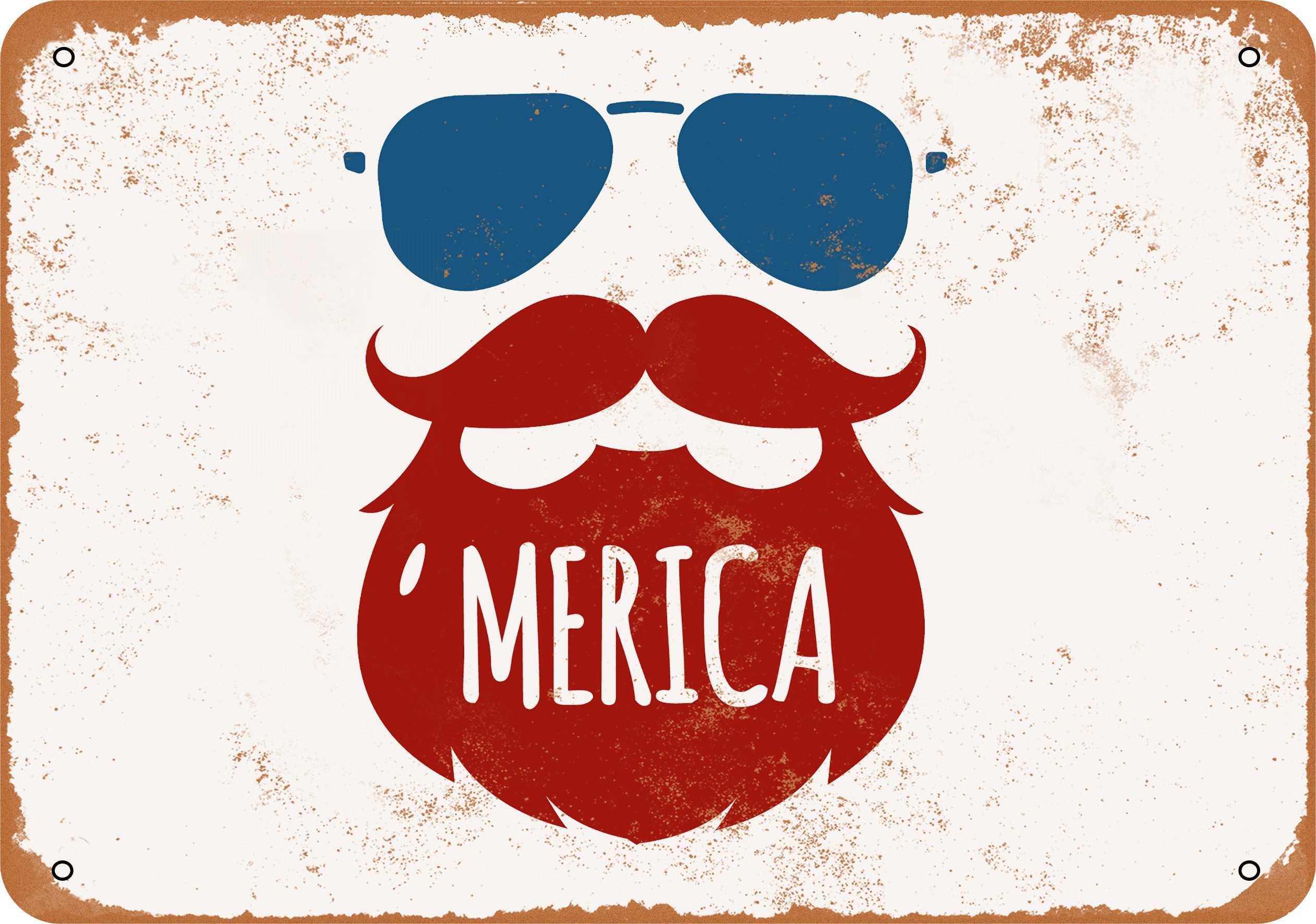 7 x 10 METAL SIGN - Merica Patriotic Beard - Vintage Rusty Look ...