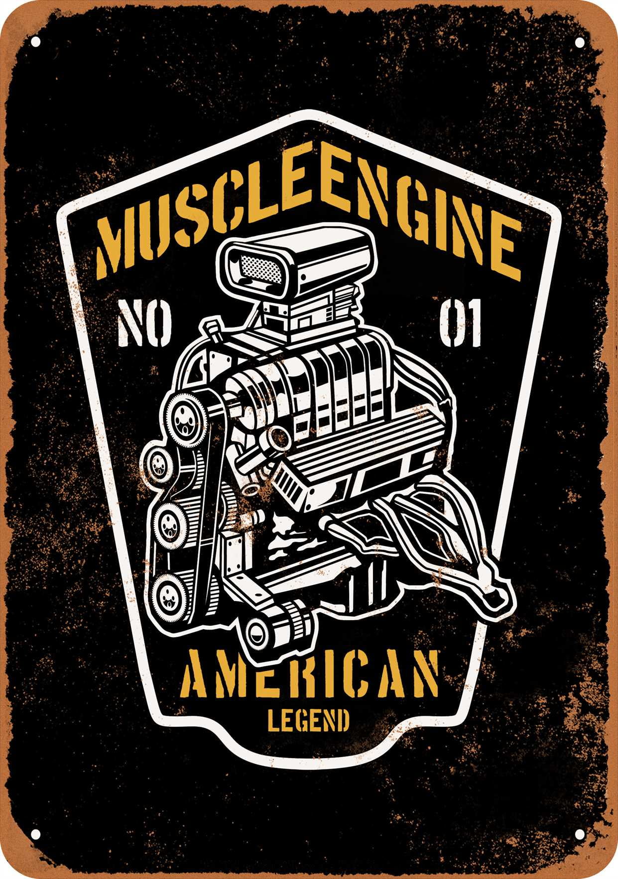 7 x 10 METAL SIGN - Muscle Engine (Dark Background) - Vintage Rusty ...