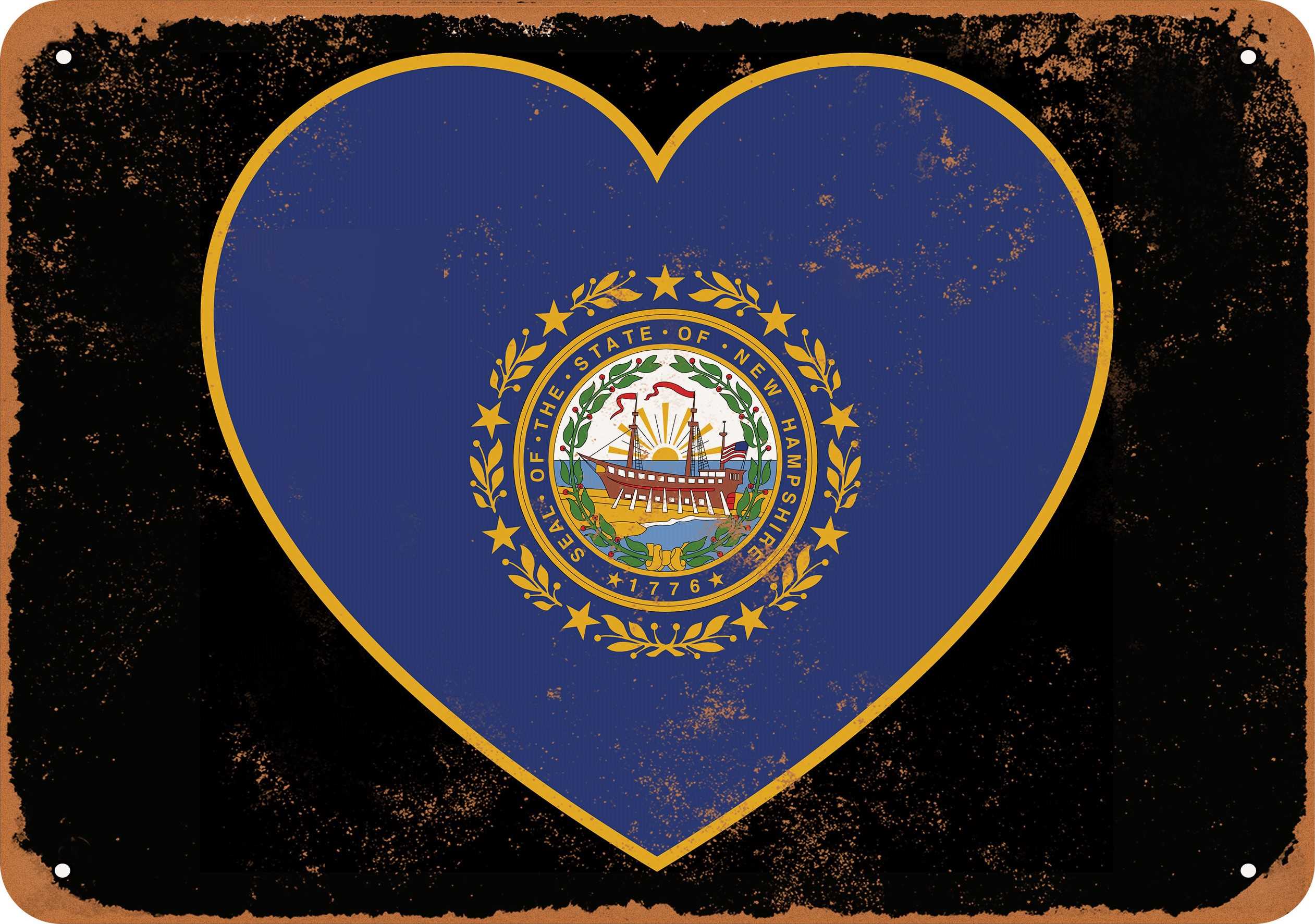 7 x 10 METAL SIGN - New Hampshire Heart Flag (Dark Background ...
