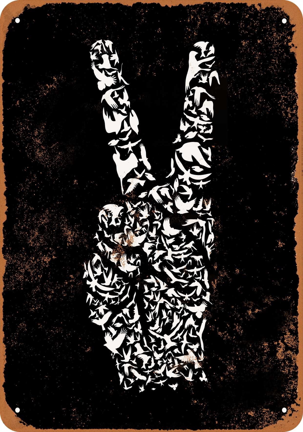 7 x 10 METAL SIGN - Peace Sign Fingers Made of Doves - Vintage Rusty ...