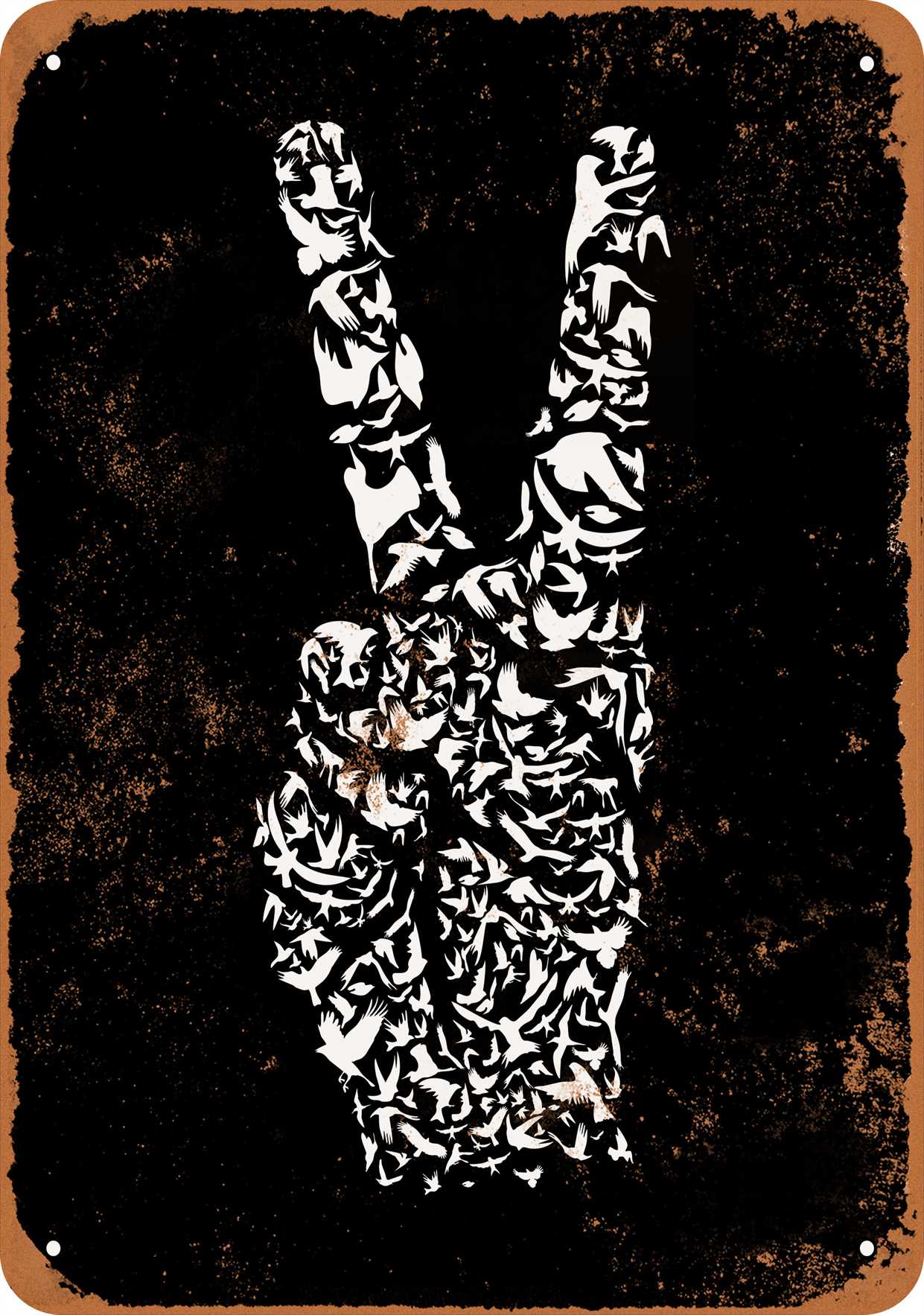 7 x 10 METAL SIGN - Peace Sign Fingers Made of Doves - Vintage Rusty ...