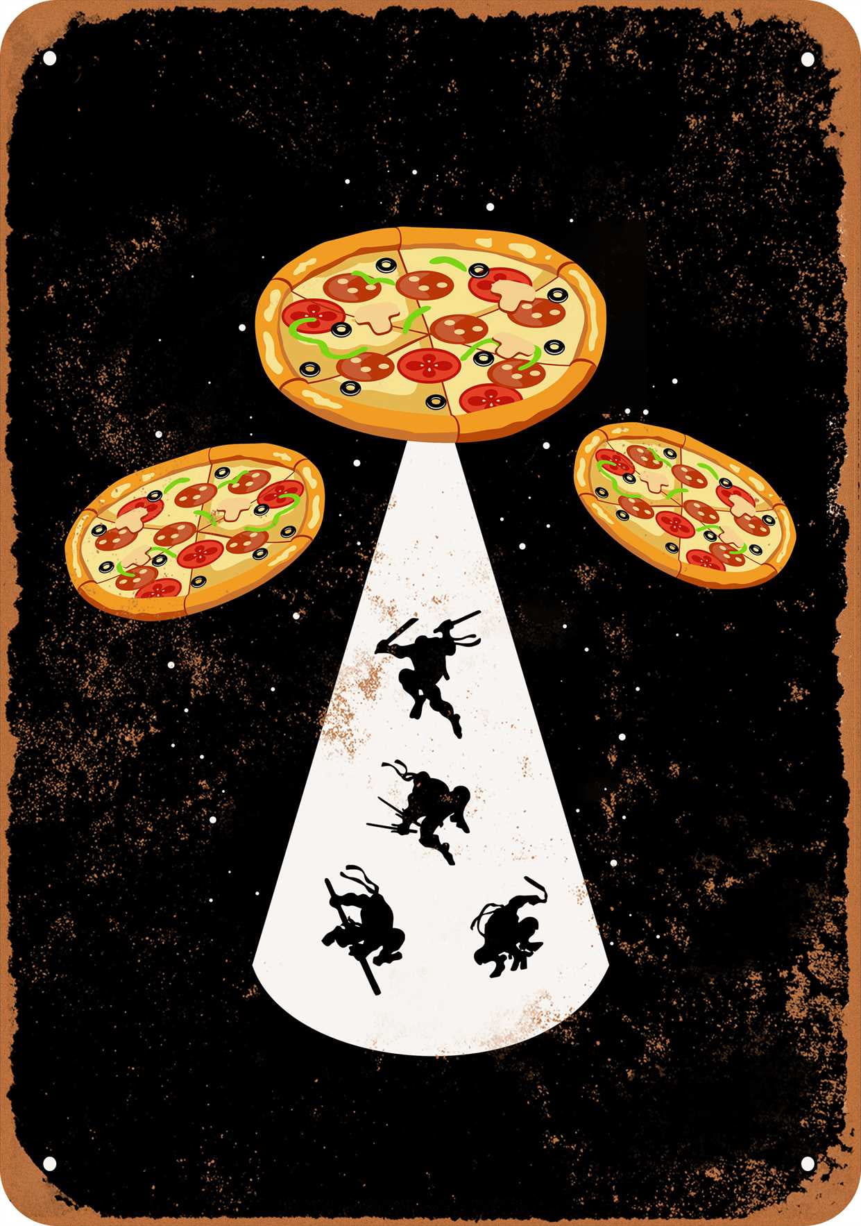 7 x 10 METAL SIGN - Pizza UFO Abducting Ninja Turtles - Vintage Rusty ...