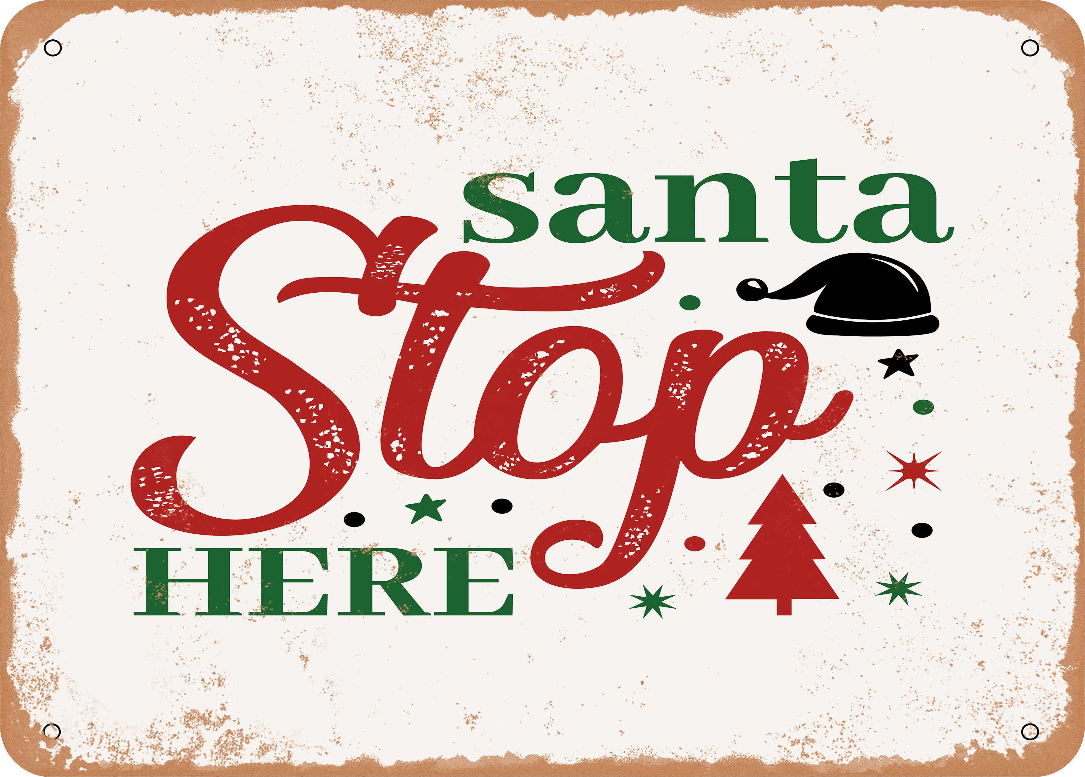 7 x 10 METAL SIGN - Santa Stop Here - 2 - Vintage Rusty Look - Walmart.com