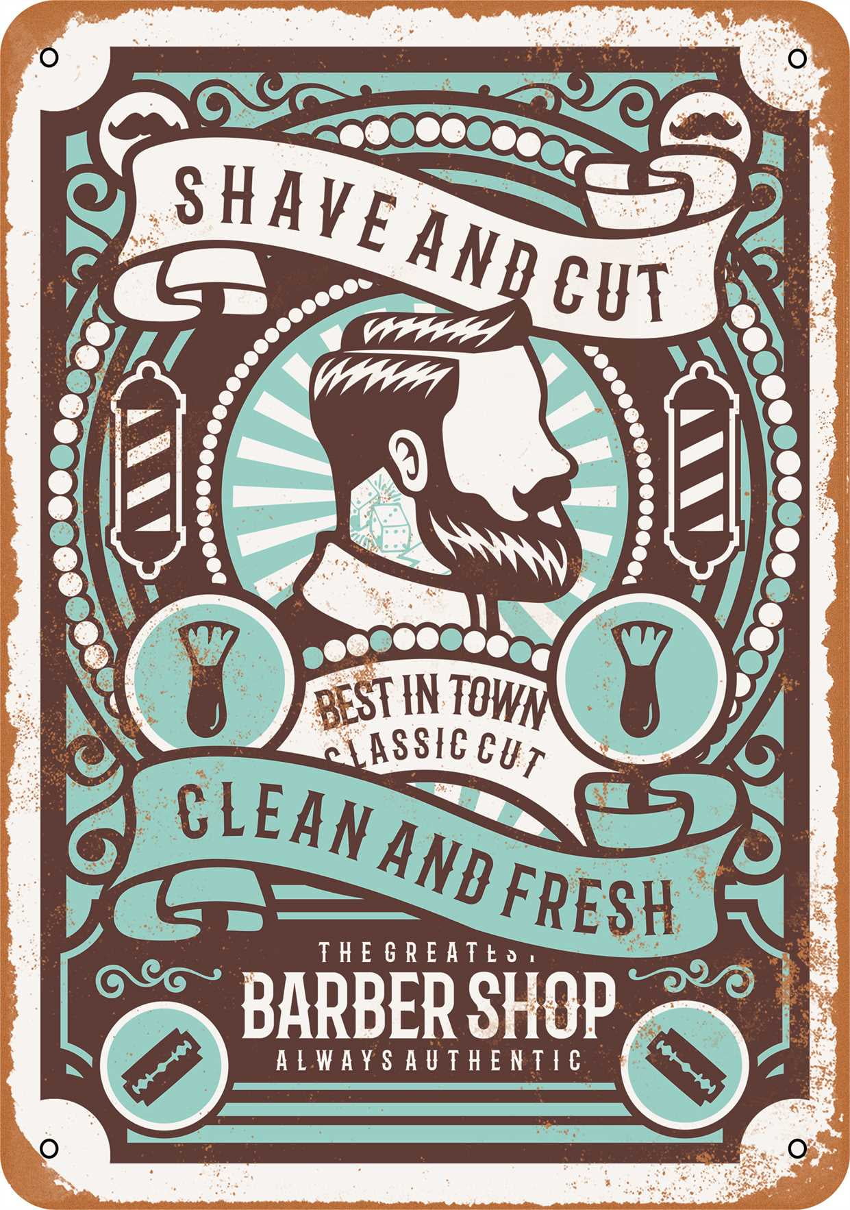 7 x 10 METAL SIGN - Shave and Cut Barber Shop - Vintage Rusty Look ...
