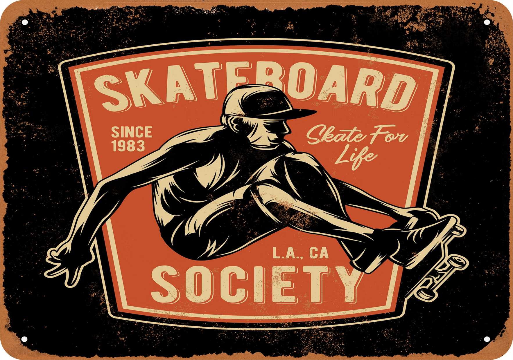 7 x 10 METAL SIGN - Skateboard Society Los Angeles (Dark Background ...