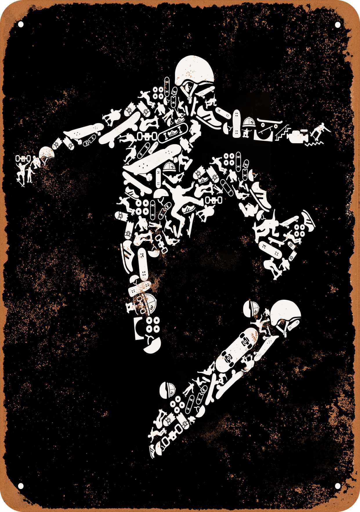7 x 10 METAL SIGN - Skateboarder Made of Skateboard Icons - Vintage ...