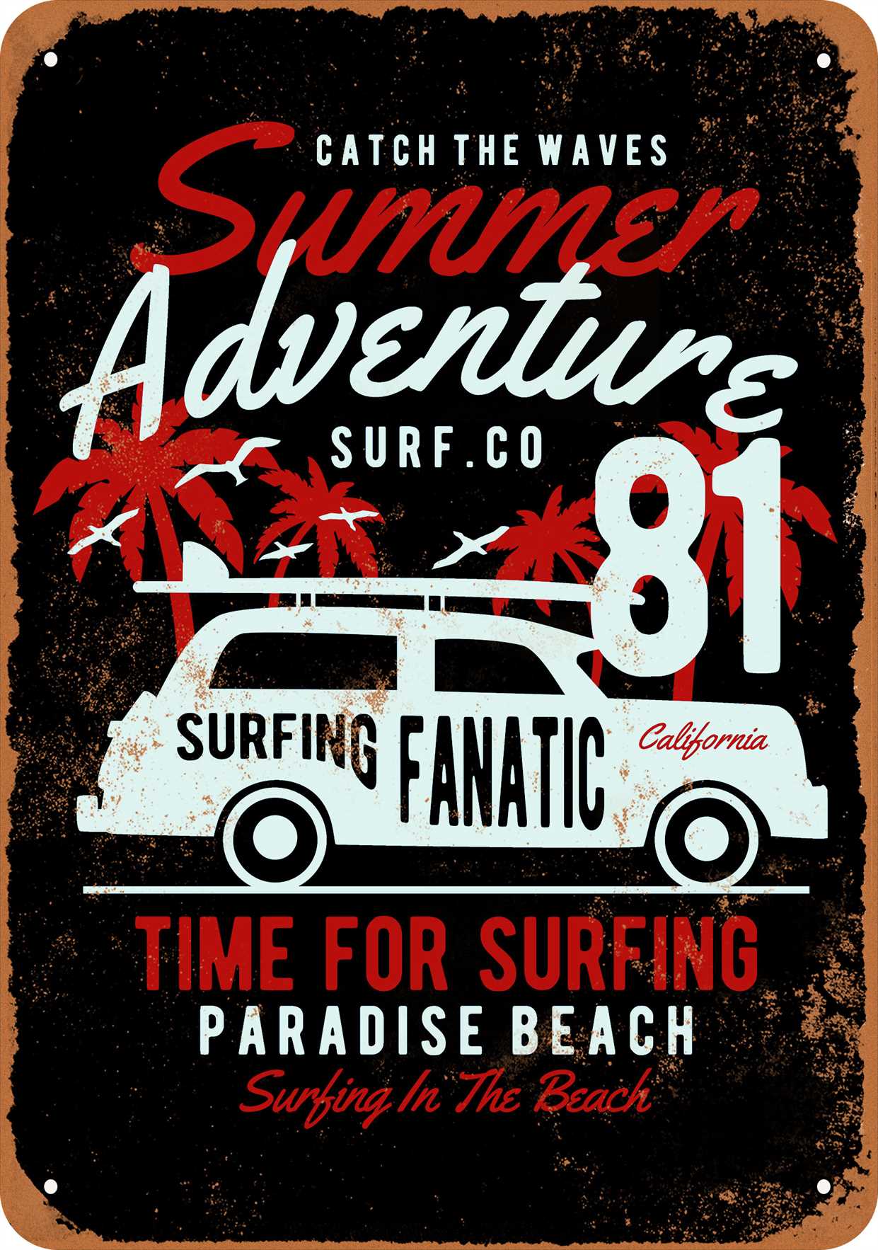 7 x 10 METAL SIGN - Summer Adventure Surfing California (Dark ...