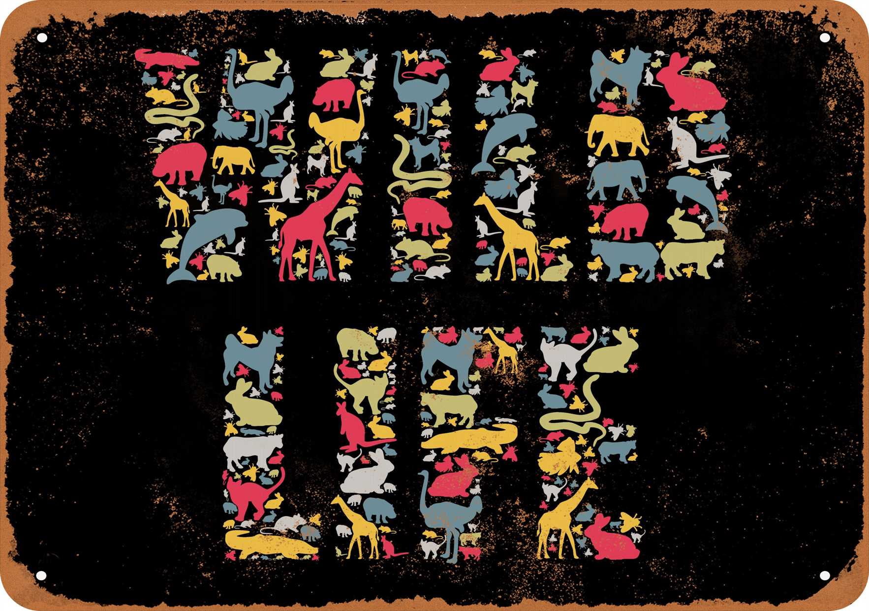 7 x 10 METAL SIGN - Wild Life Made of Animal Icons - Vintage Rusty Look ...