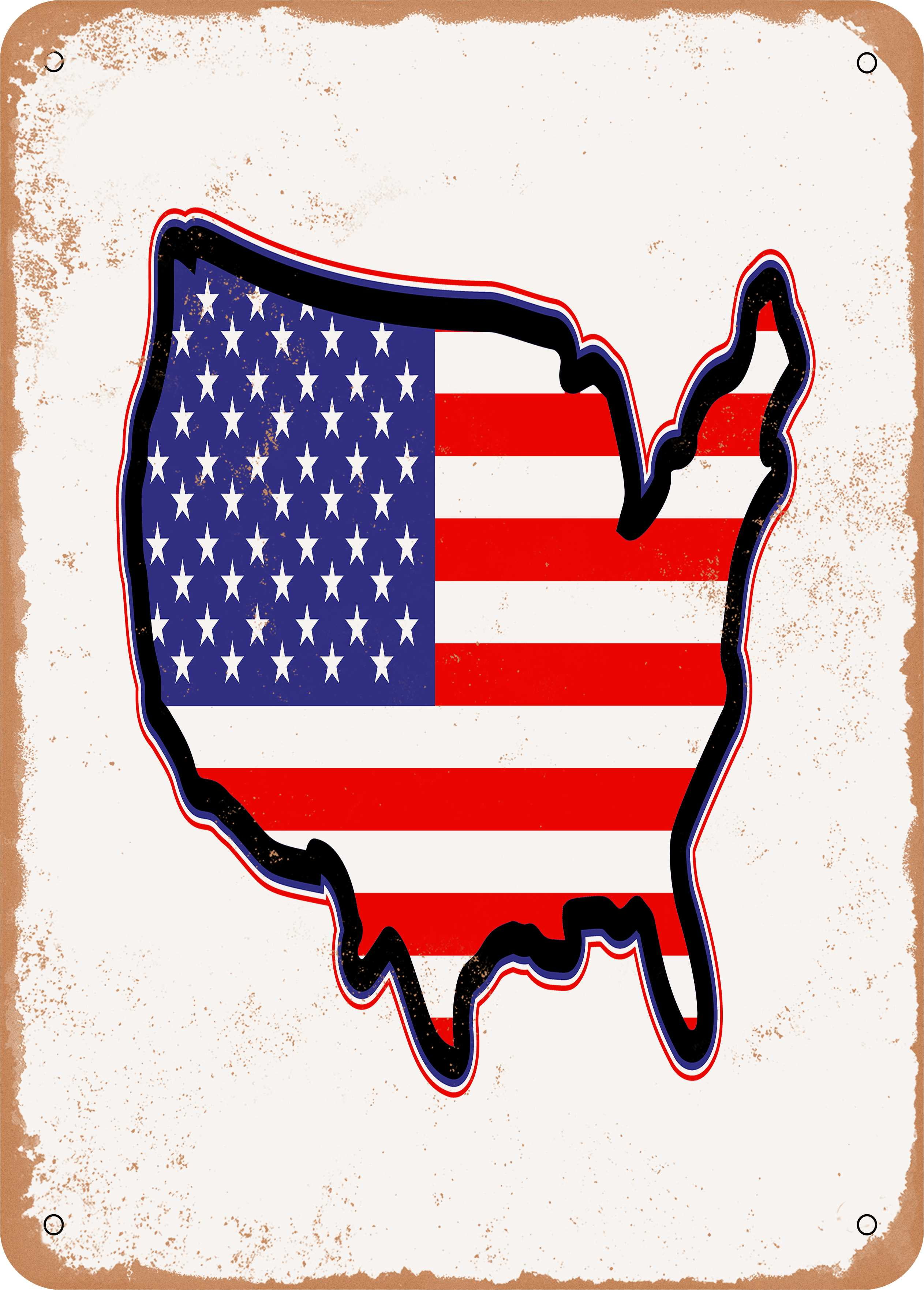 7 x 10 METAL SIGN - d USA Map American Flag - Vintage Rusty Look ...