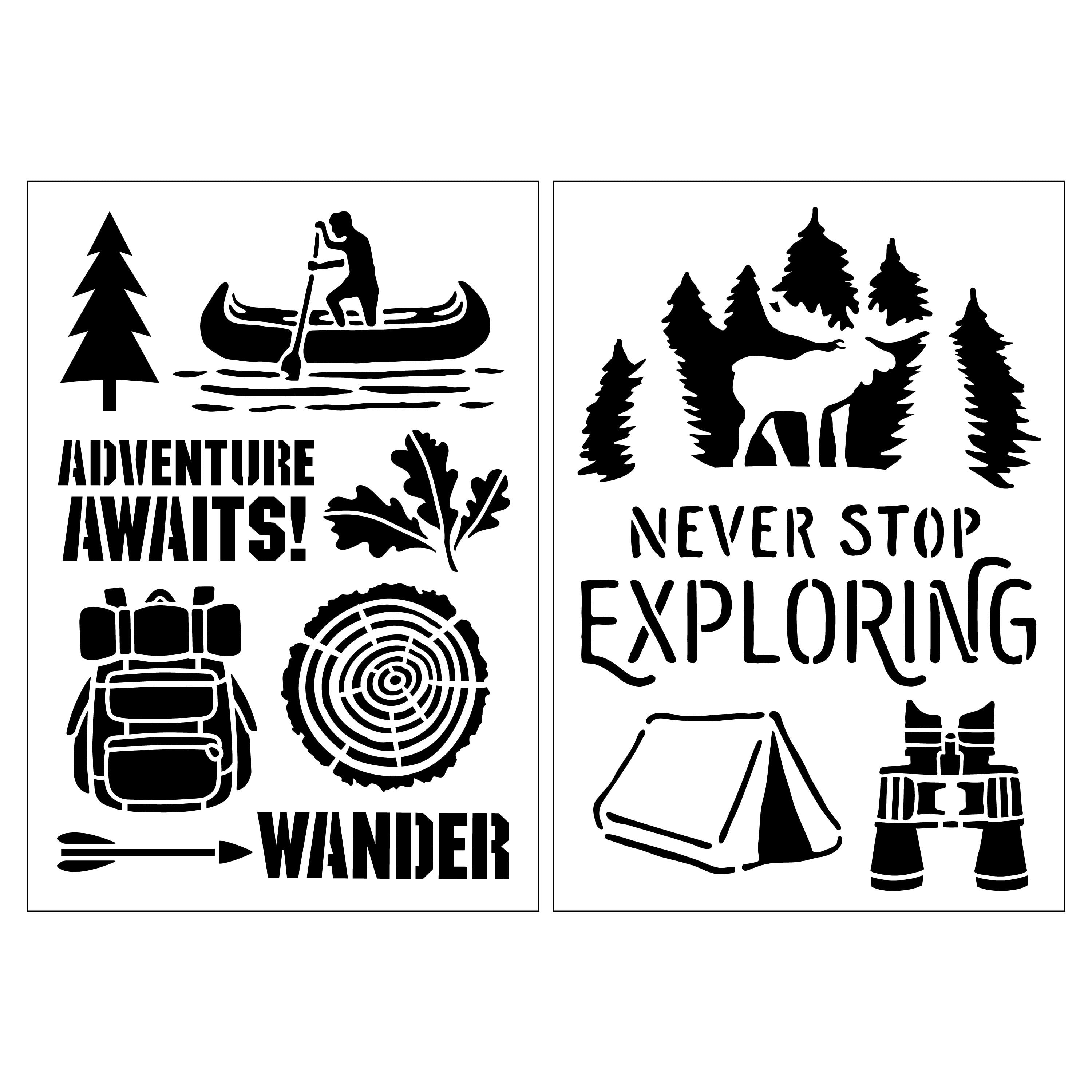 7" x 10" Outdoor Plastic Stencils by Craft Smart – Forest - Camping ...