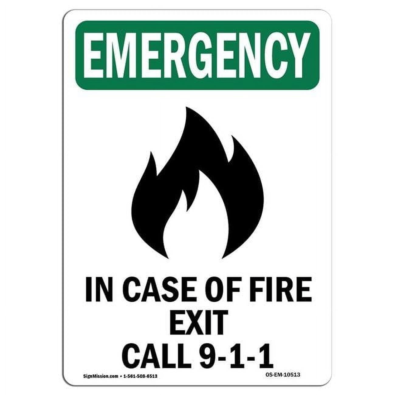 7 x 10 in. OSHA Emergency Sign - In Case of Fire Exit with Symbol ...