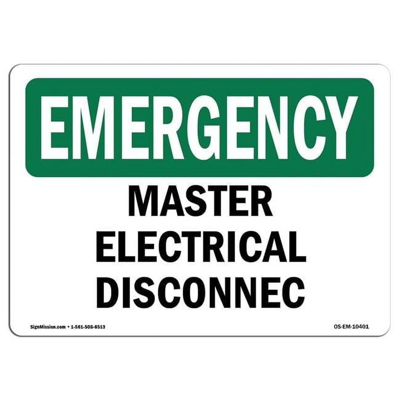 7 x 10 in. OSHA Emergency Sign - Master Electrical Disconnect - Walmart.com