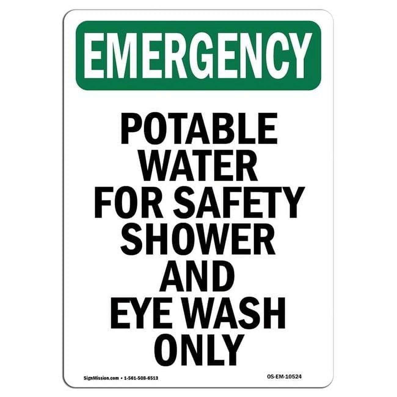 7 x 10 in. OSHA Emergency Sign - Potable Water for Safety Shower ...
