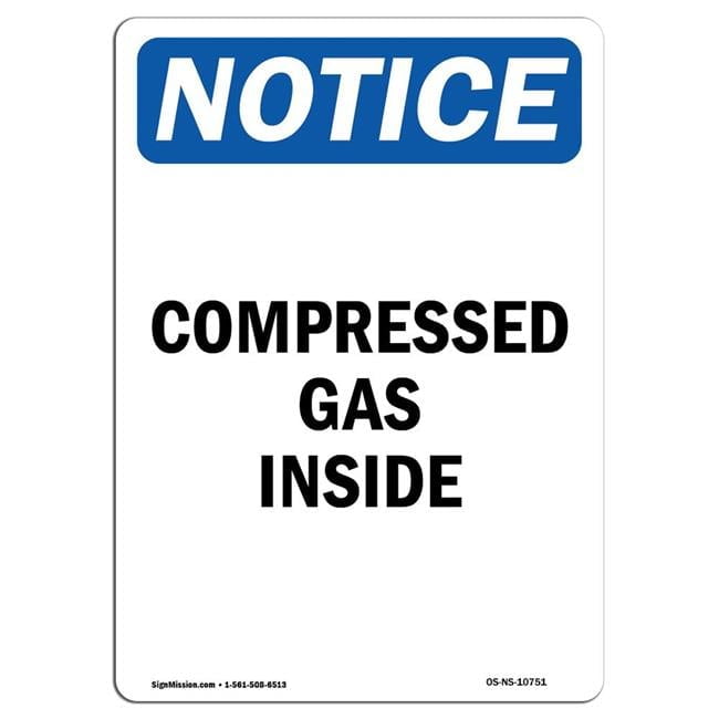 7 x 10 in. OSHA Notice Sign - Compressed Gas Inside - Walmart.com