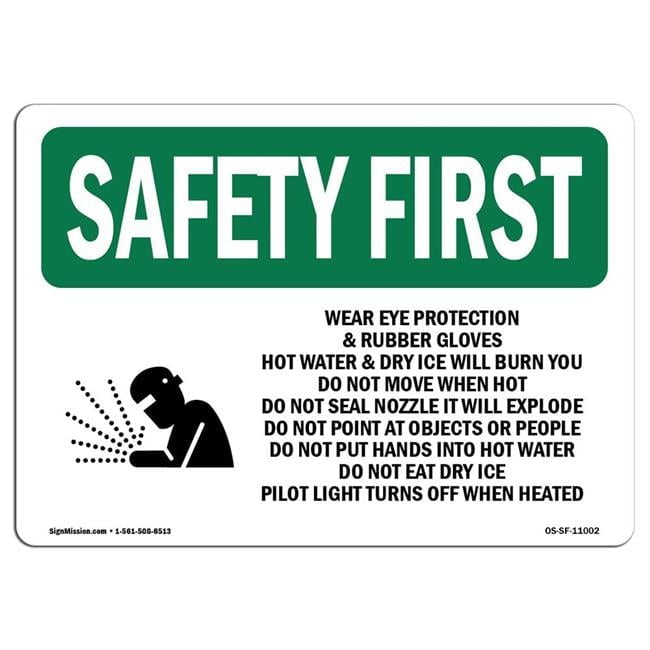 7 x 10 in. OSHA Safety First Sign - Wear Eye Protection & Rubber with ...